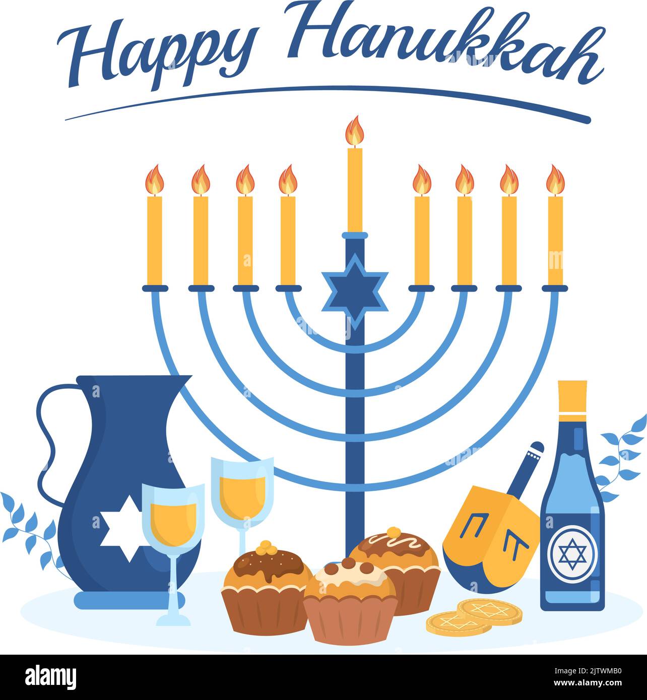 Happy Hanukkah Jewish holiday Template Hand Drawn Cartoon Flat ...