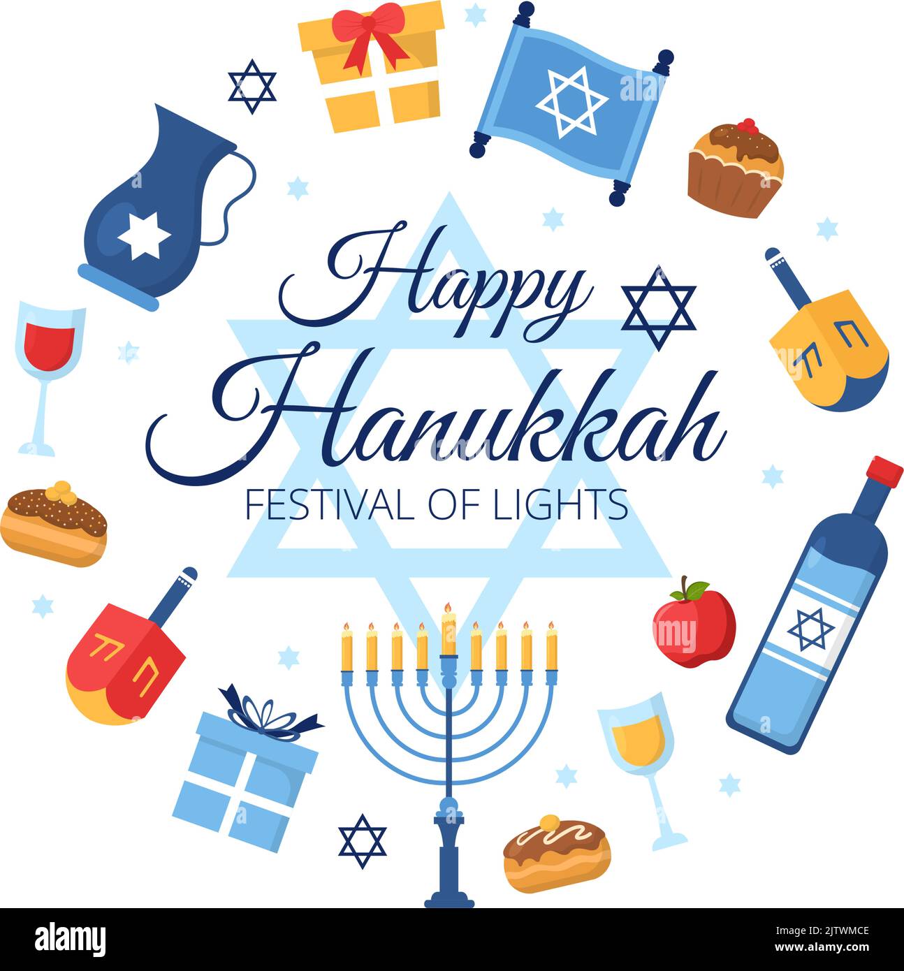 Happy Hanukkah Jewish holiday Template Hand Drawn Cartoon Flat ...