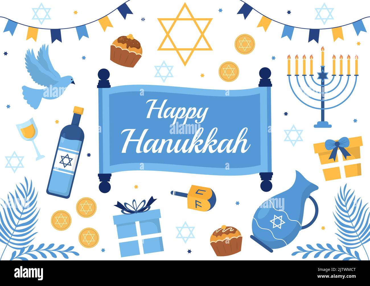Happy Hanukkah Jewish holiday Template Hand Drawn Cartoon Flat ...