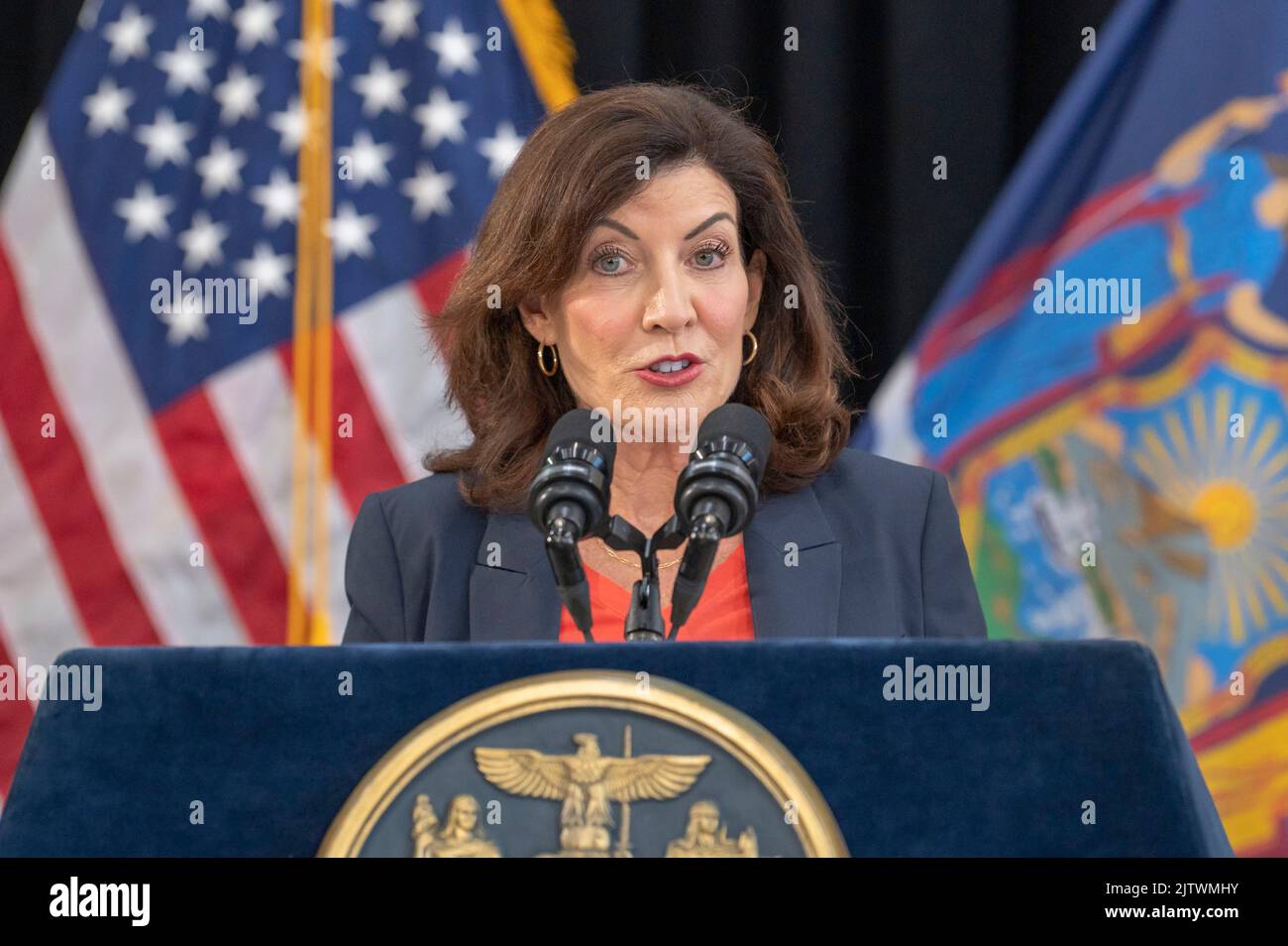 New York State Governor Kathy Hochul speaks during One Year Anniversary ...