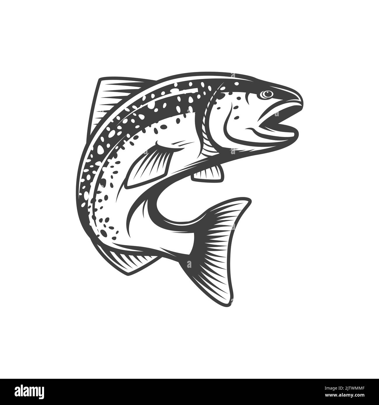 Salmon fish, fishing or food vector icon of freshwater or river fishes ...