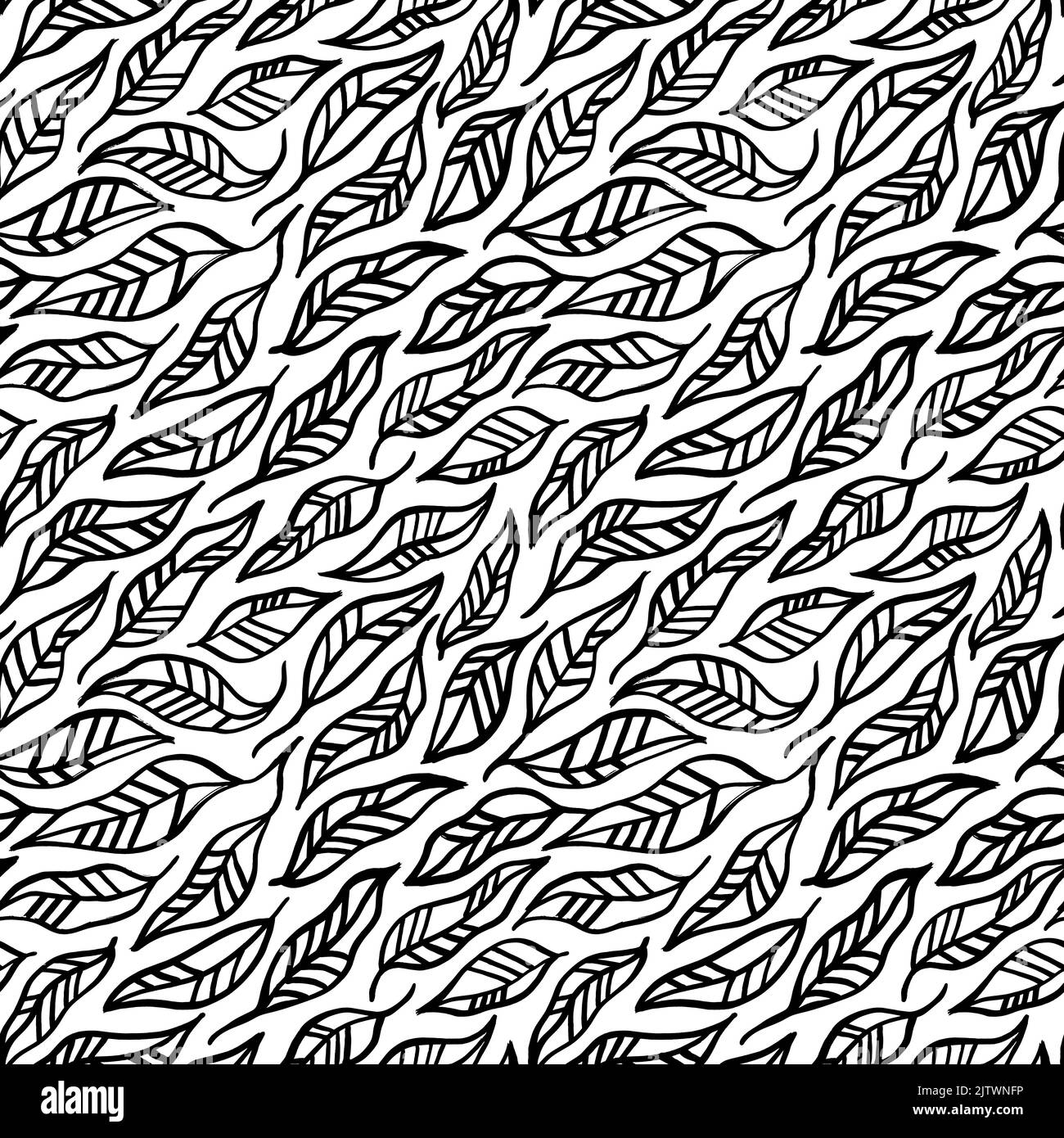 Hand drawn linear leaves vector seamless pattern Stock Vector Image ...