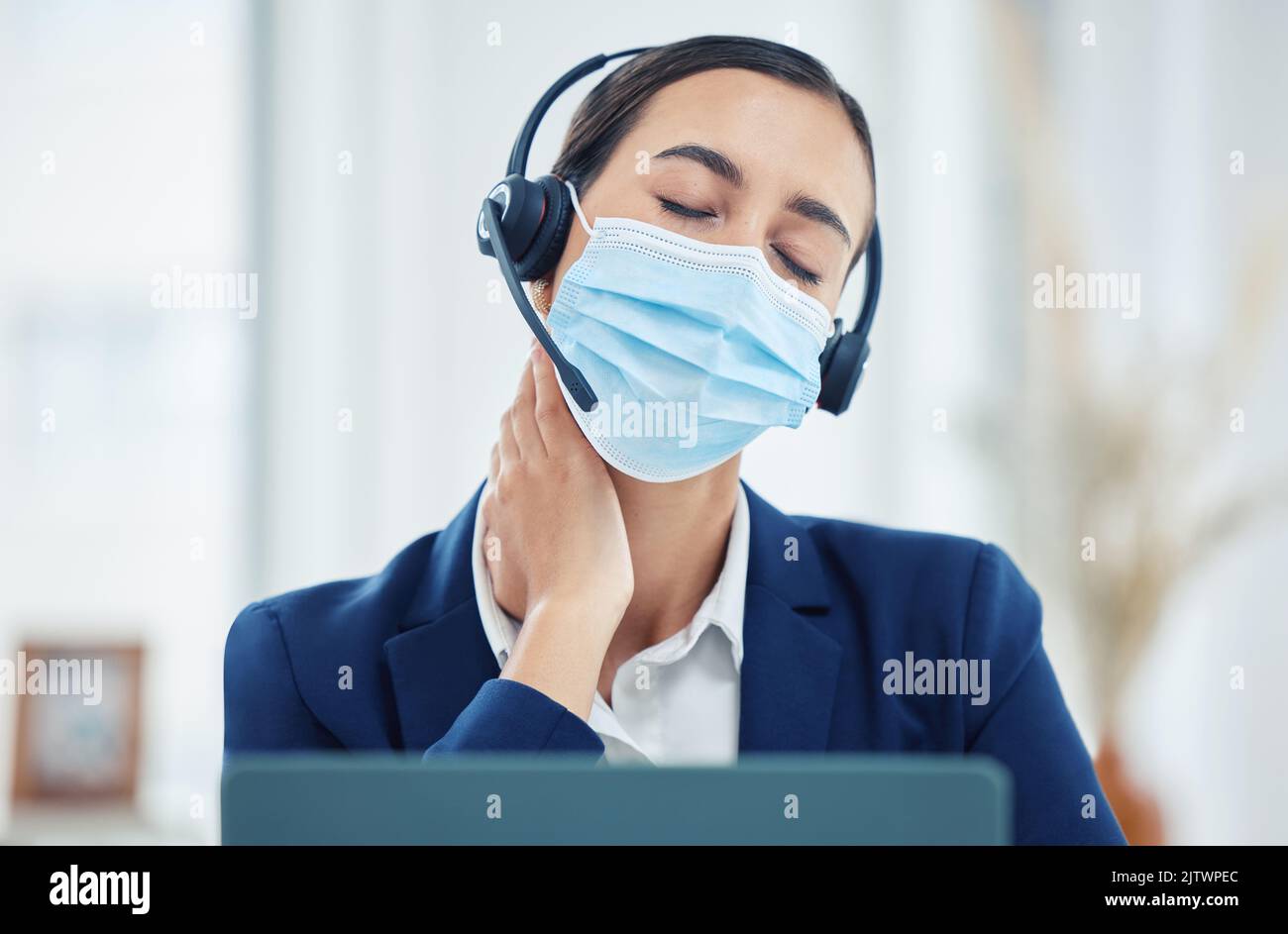 Covid, neck pain and call center customer support consultant tired ...