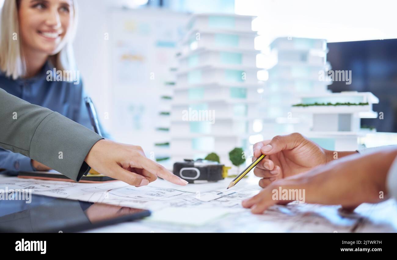 Architecture hands, 3d blueprint project and construction development ...