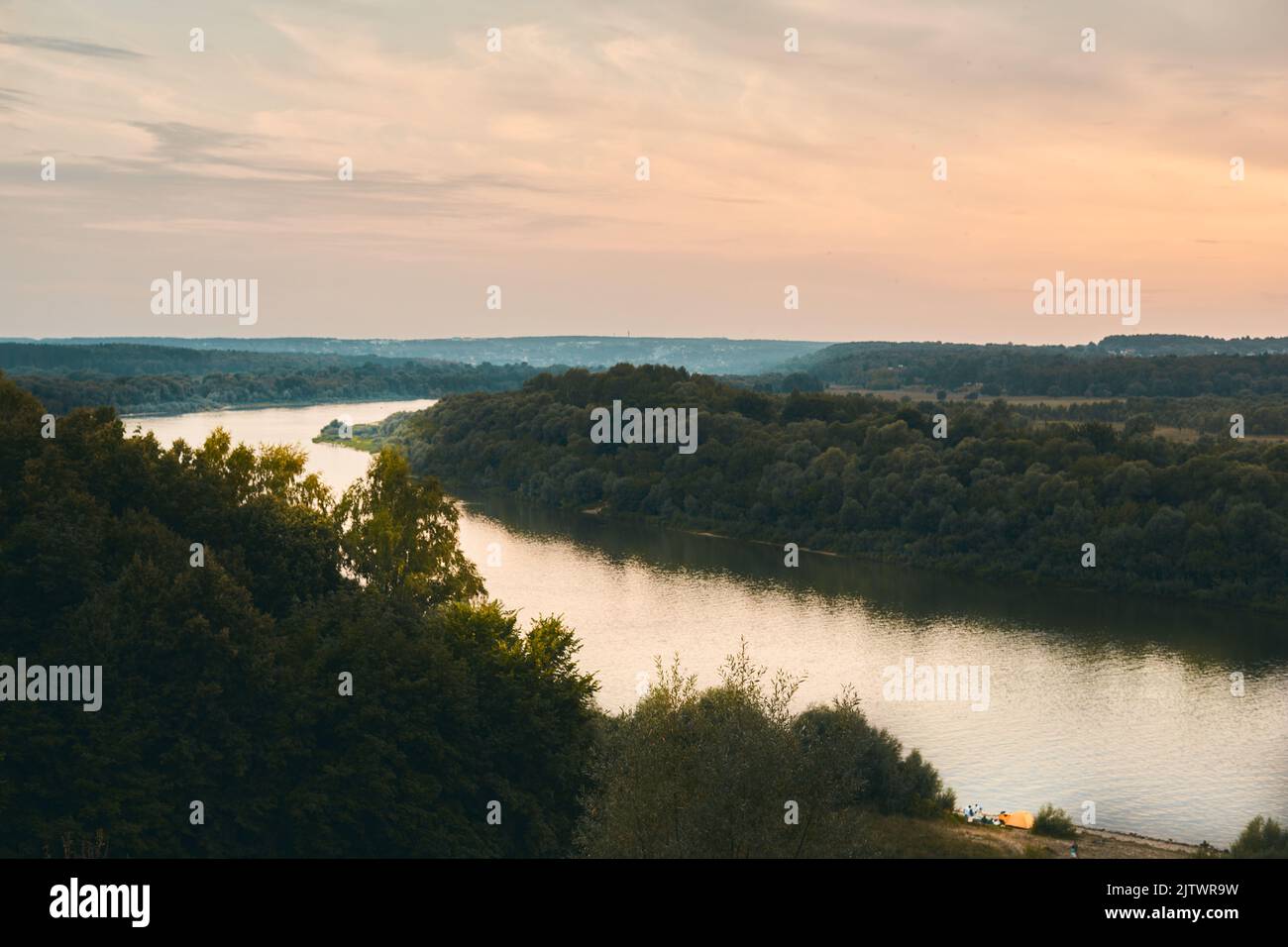 Landscape in August. The turn of the Oka River in the Tula region, the ...