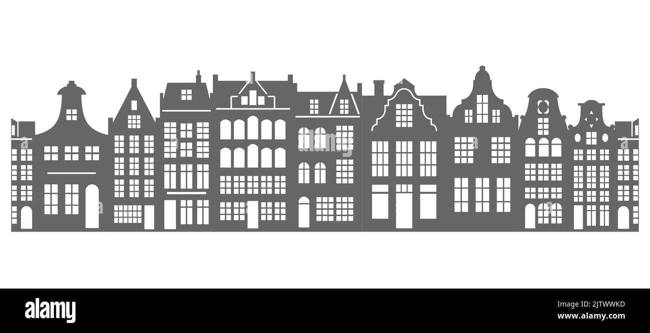 European houses seamless border. Amsterdam buildings row pattern ...
