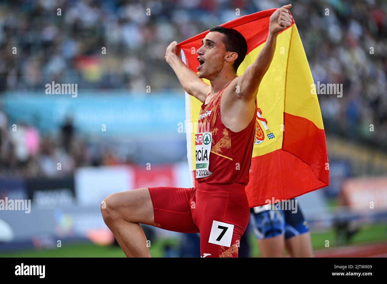 Mariano Garcia with her country's flag at the European Athletics ...