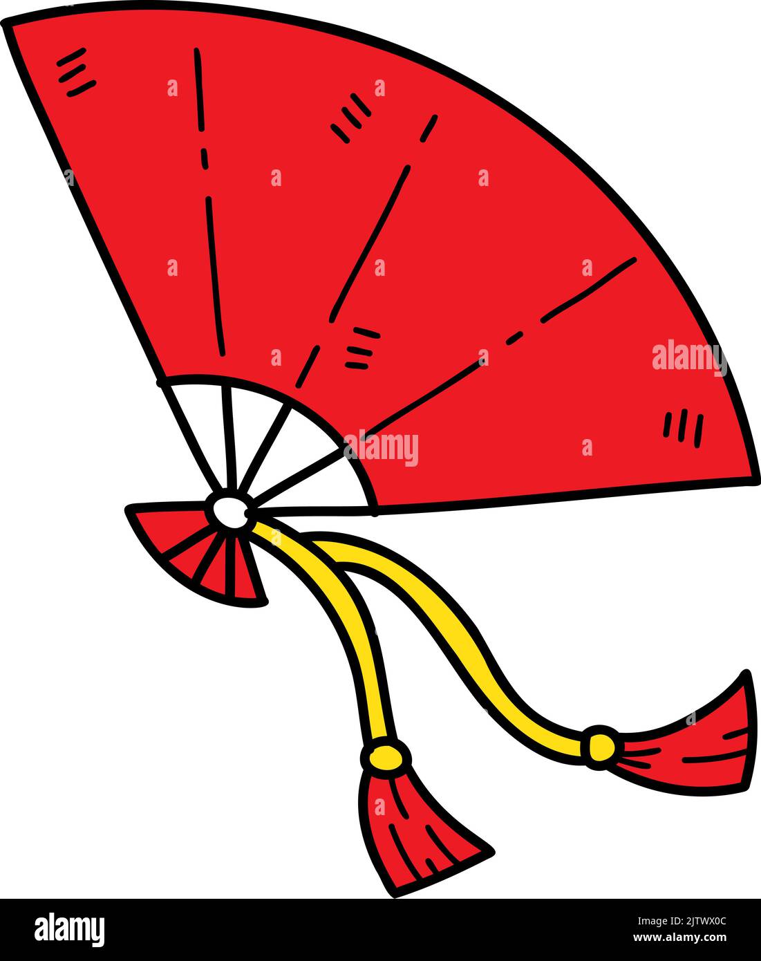 hand drawn red chinese fan illustration on transparent background for ...