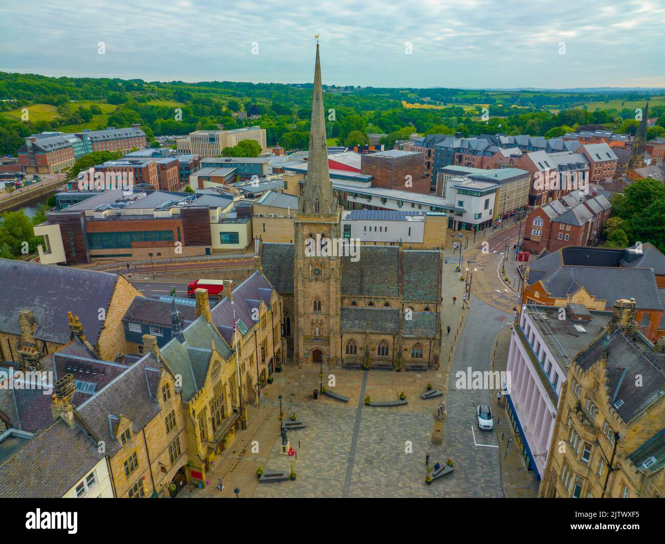 Durham Town Hall and St Nicolas' Church at Market Place in the historic ...