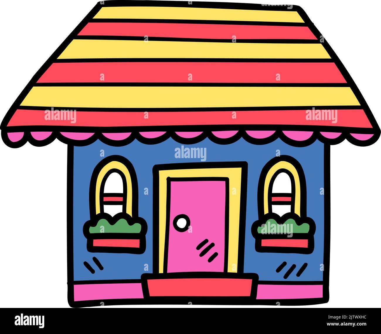 hand drawn cute one storey house illustration on transparent background ...