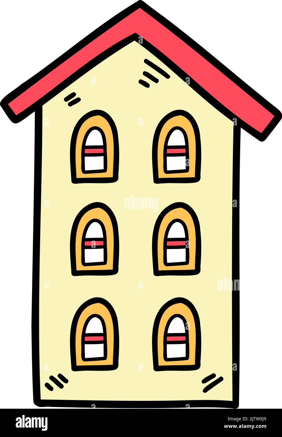 hand drawn cute three storey house illustration on transparent ...