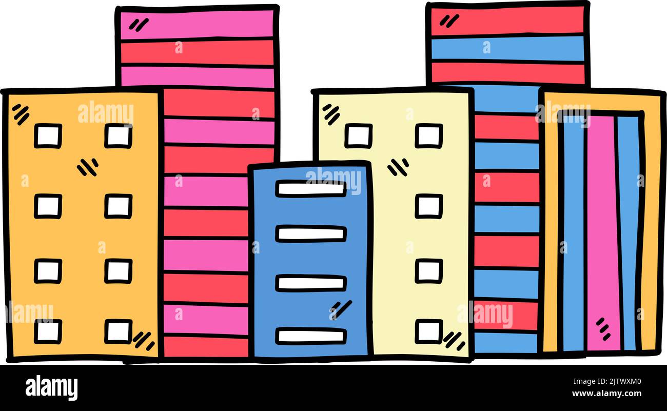 hand drawn cute town illustration on transparent background Stock Photo ...