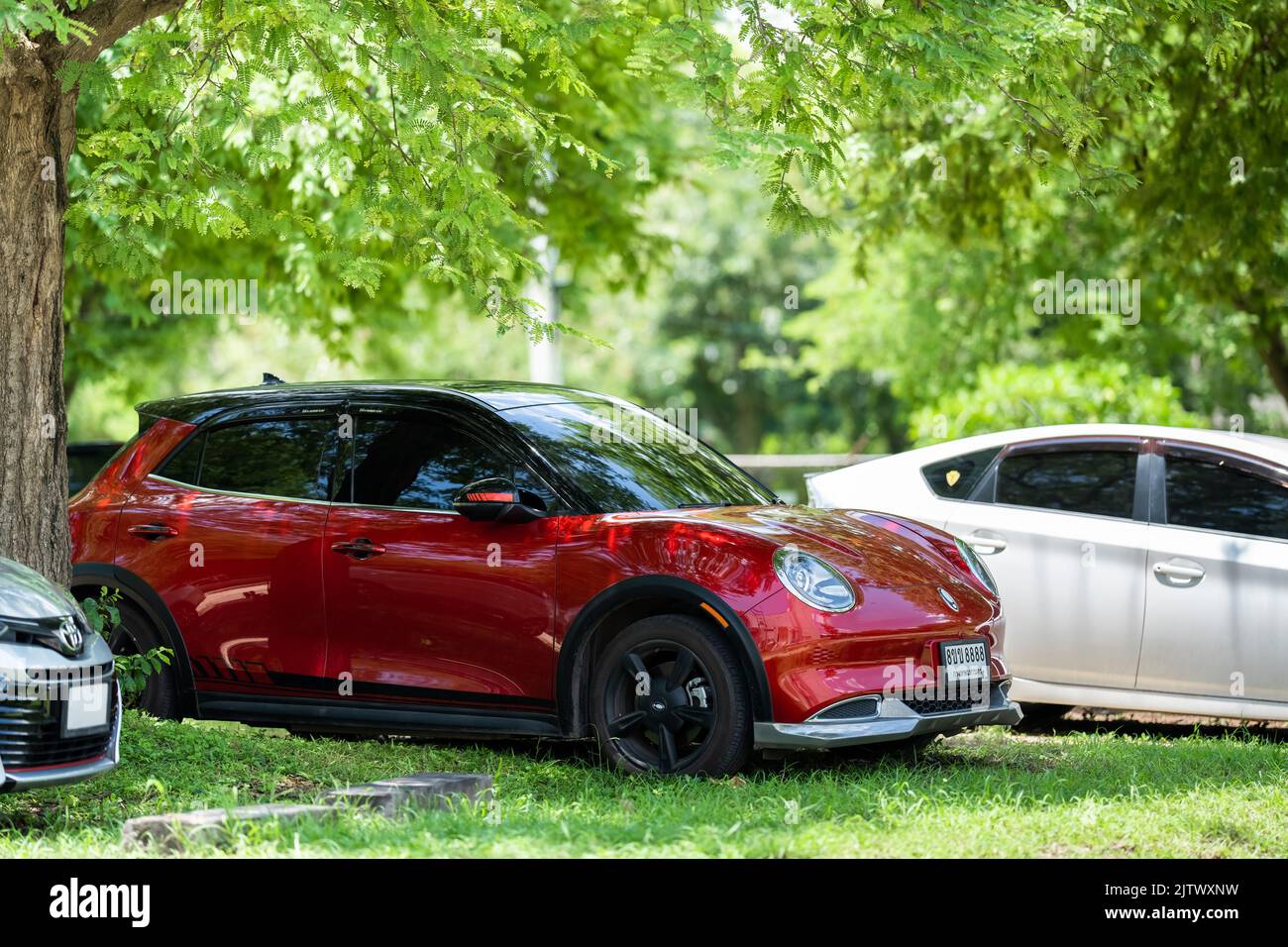Chonburi Province, Thailand – 29 Jul 2022, ORA Red car with auspicious ...