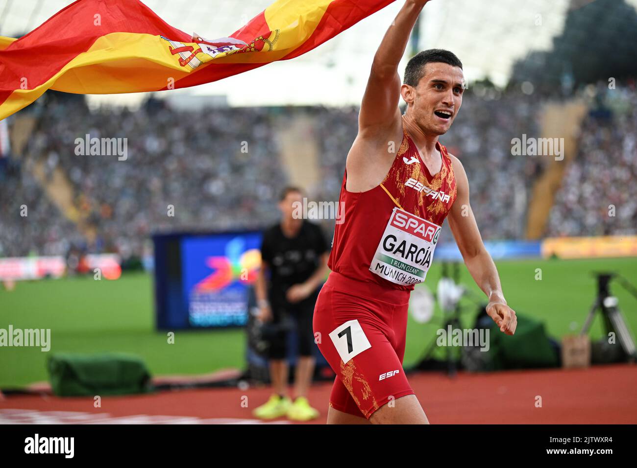 Mariano Garcia with her country's flag at the European Athletics ...