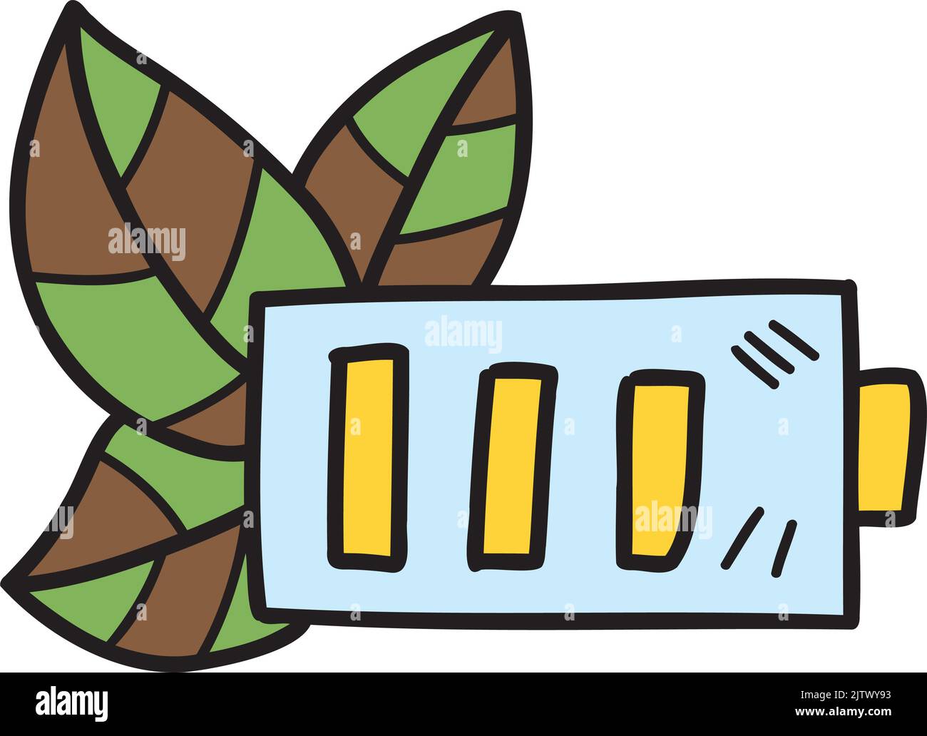 Hand Drawn battery and leaf illustration on transparent background ...