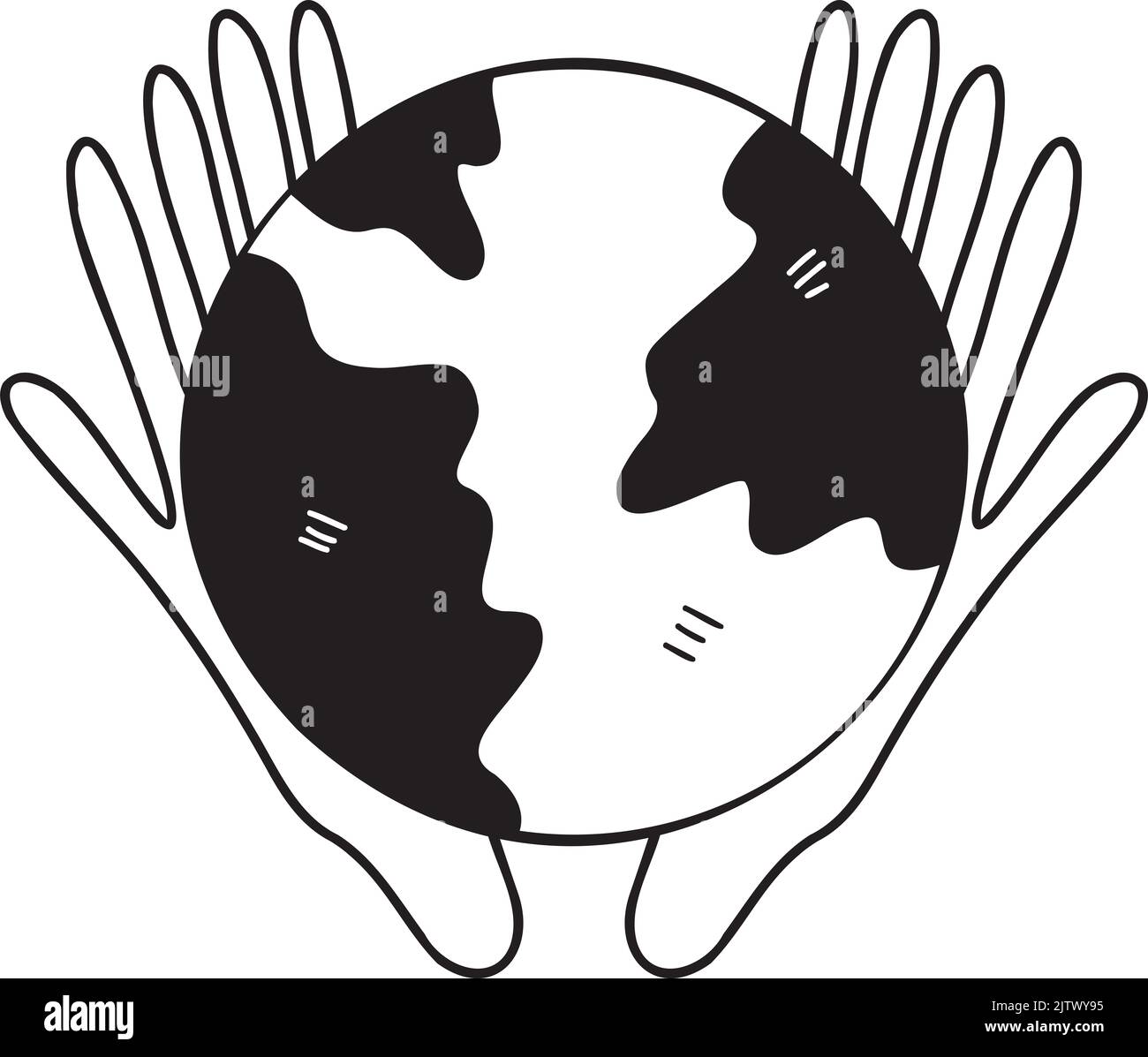Hand Drawn world and hand illustration on transparent background Stock ...