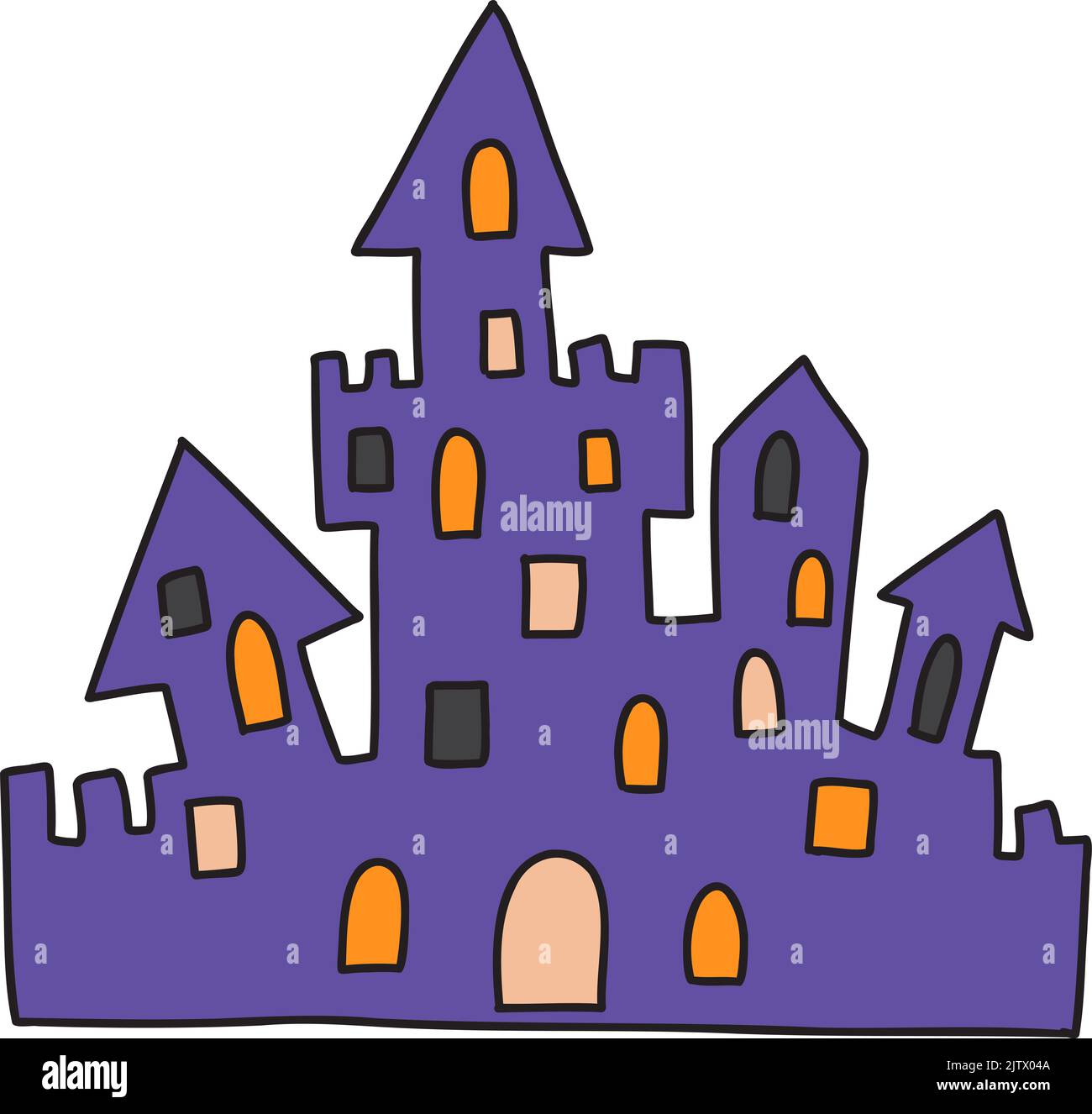 Hand Drawn halloween castle illustration on transparent background ...