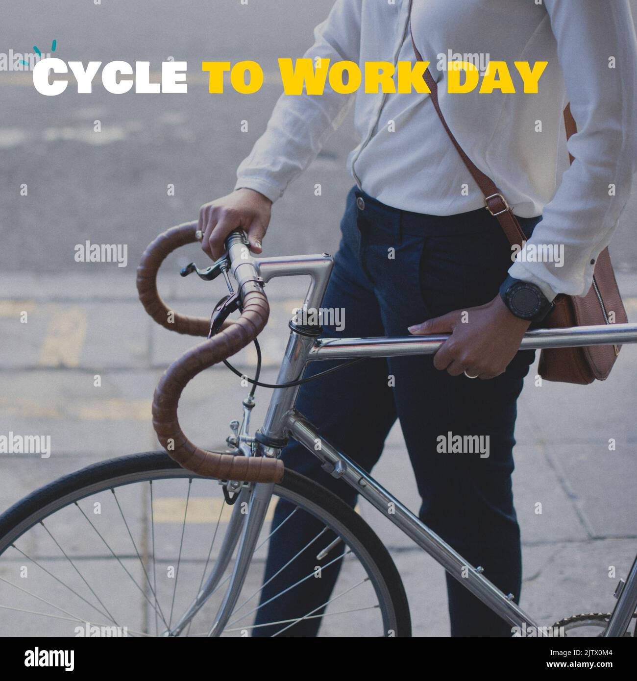 Composite of cycle to work day text and midsection of caucasian ...