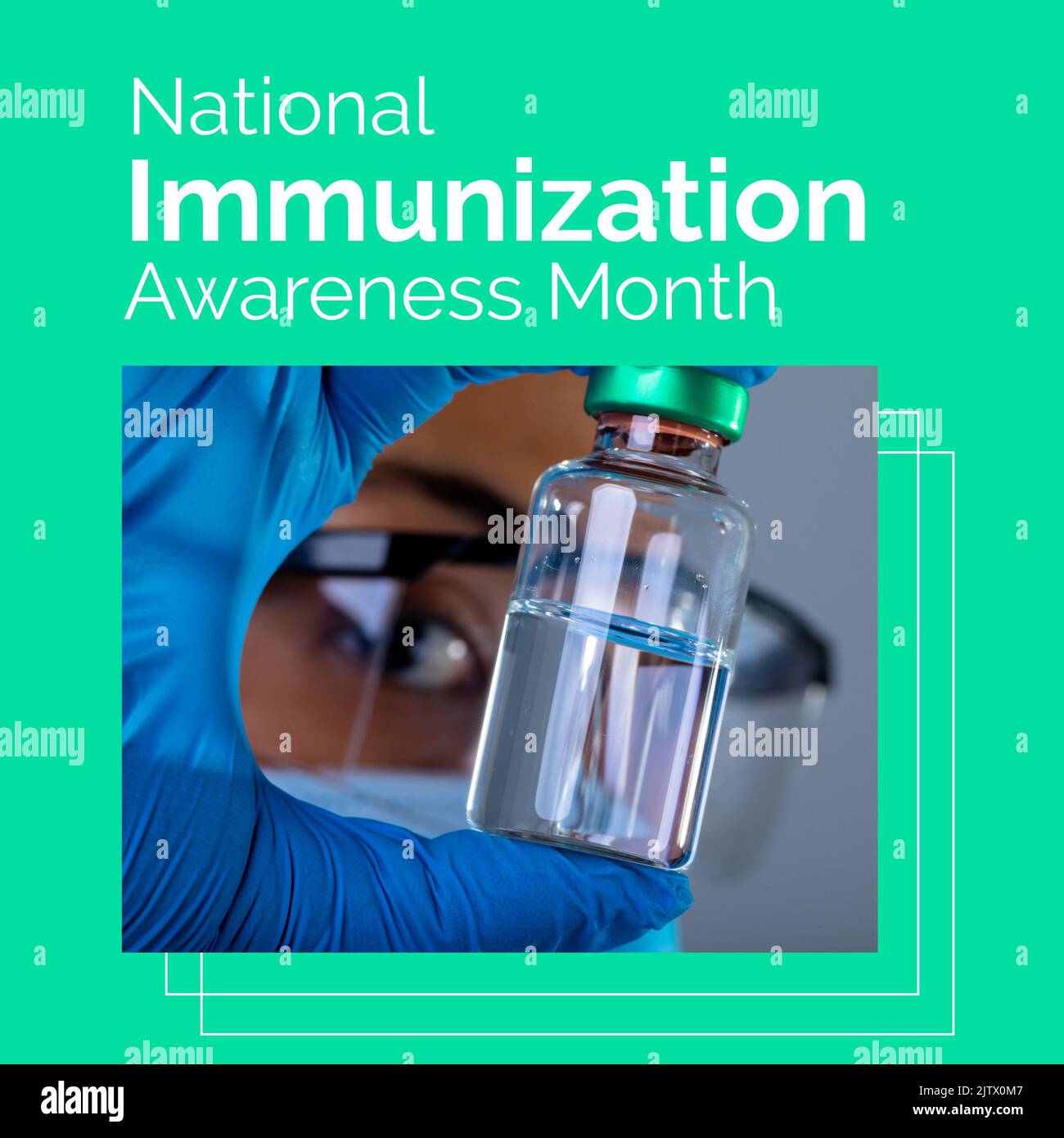 Composite of national immunization awareness month text and close-up of ...