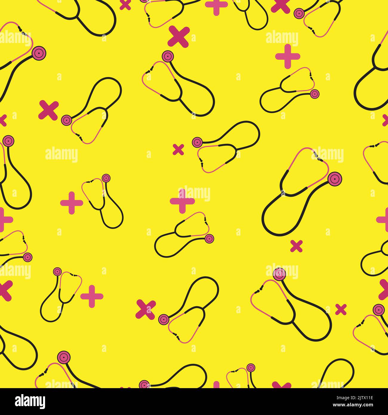 stethoscope and plus hospital sign scattered repeating seamless pattern ...