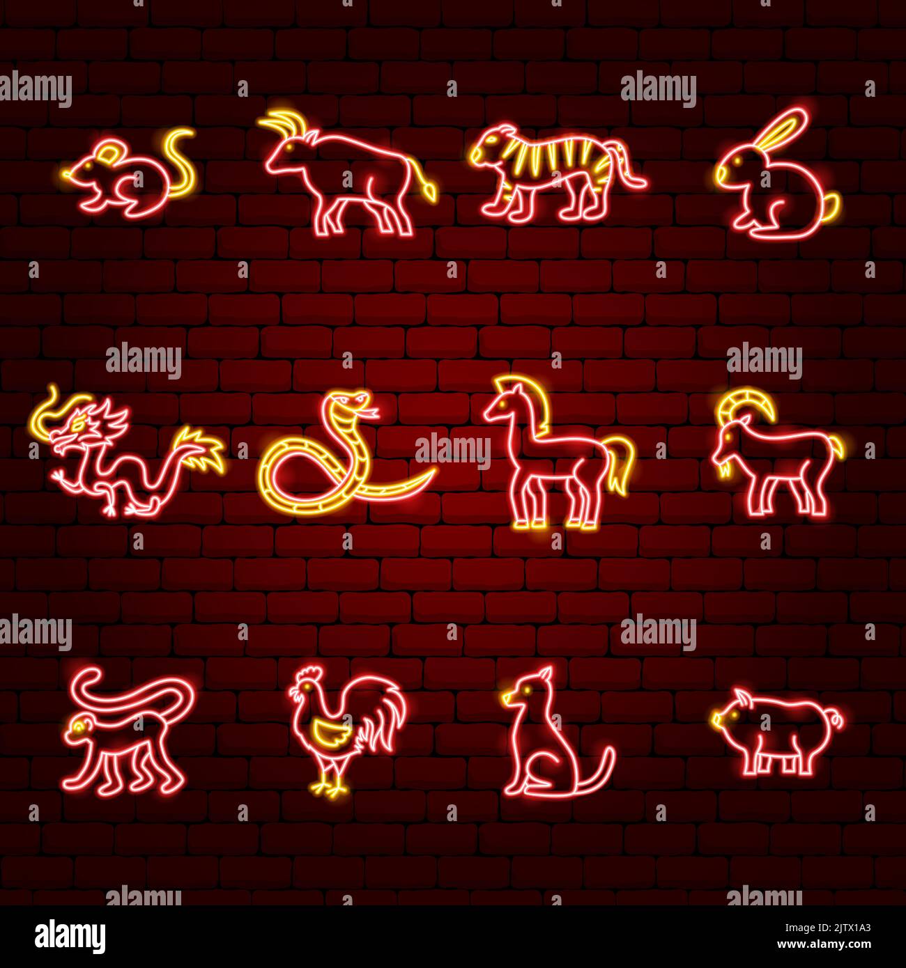 Chinese Zodiac Neon Icons Stock Vector Image & Art - Alamy