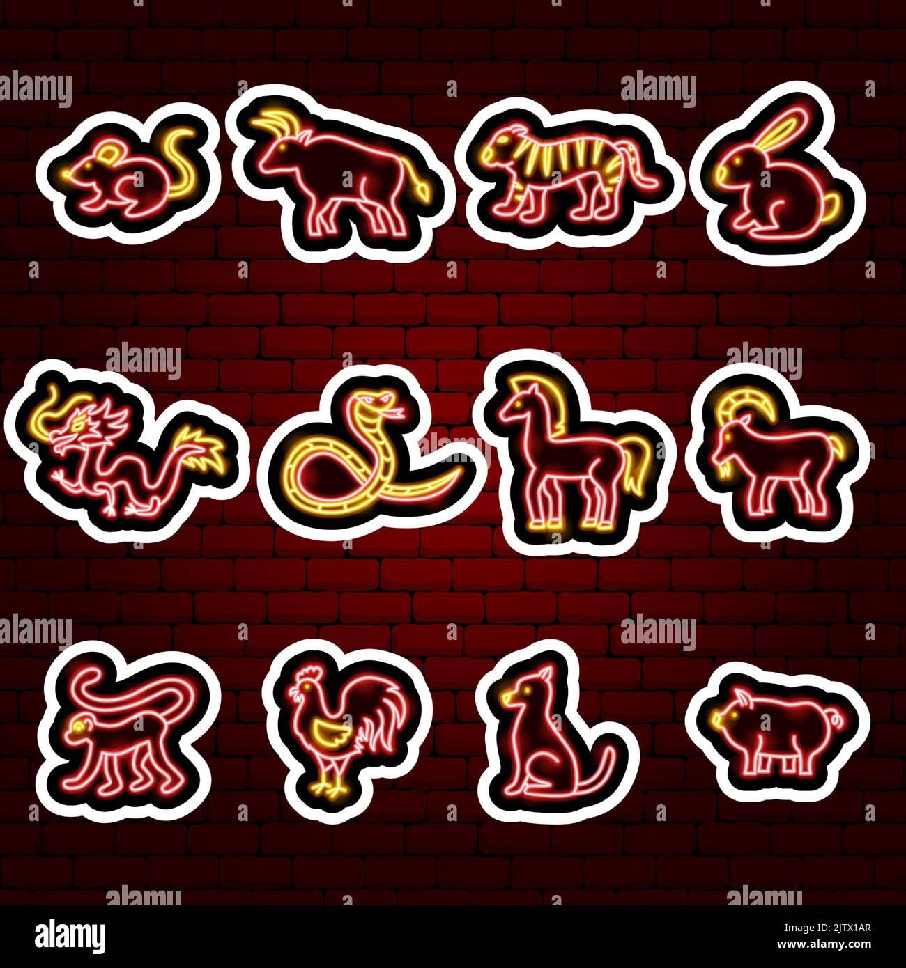 Chinese Zodiac Neon Stickers Stock Vector Image & Art - Alamy