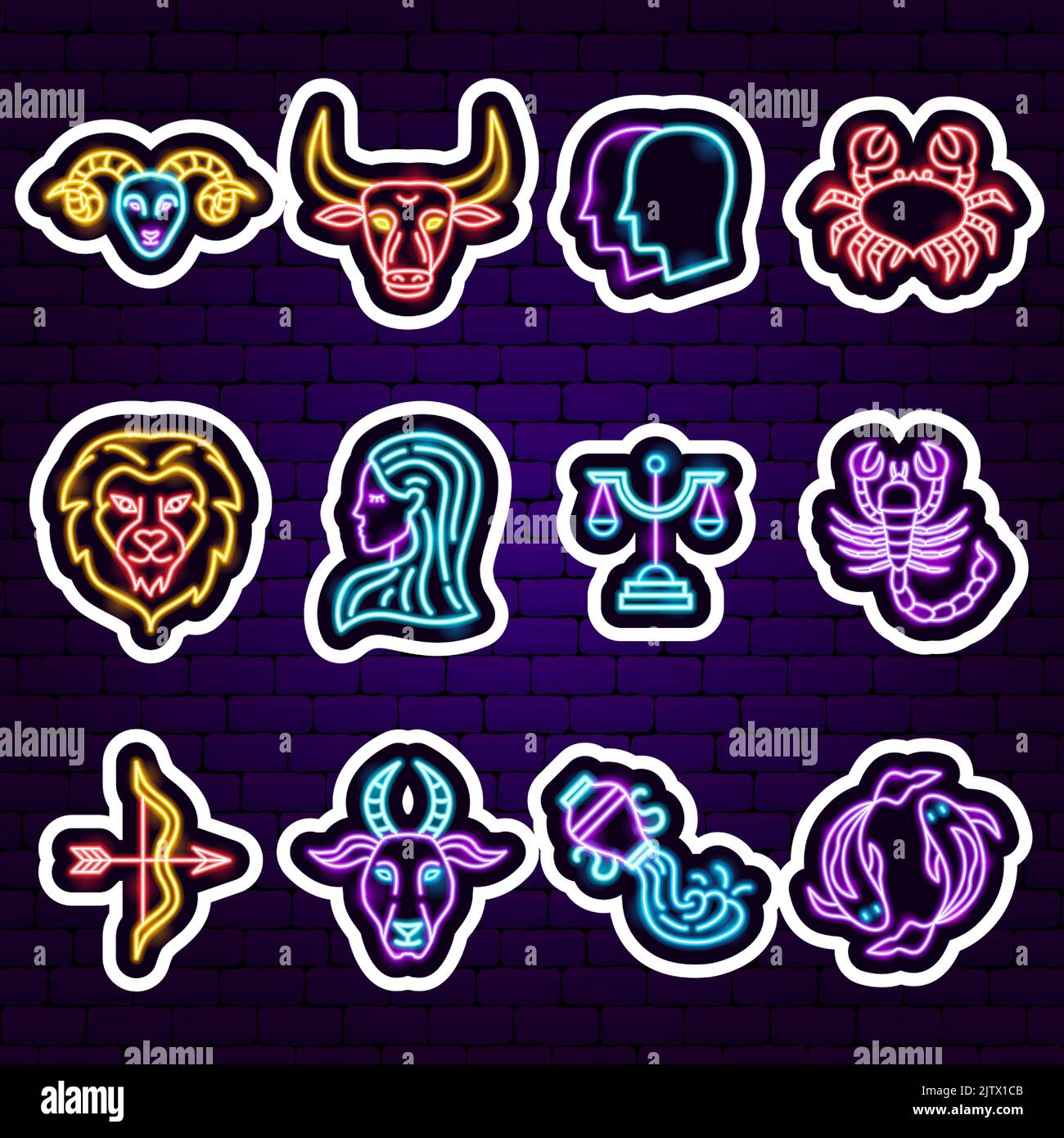 Horoscope Zodiac Neon Stickers Stock Vector Image & Art - Alamy
