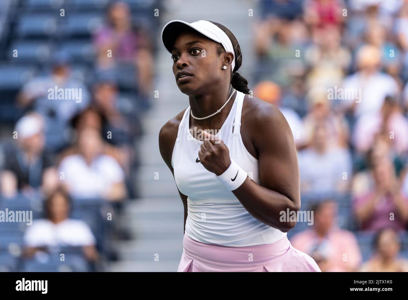 New York, NY - September 1, 2022: Sloane Stephens of USA reacts during ...