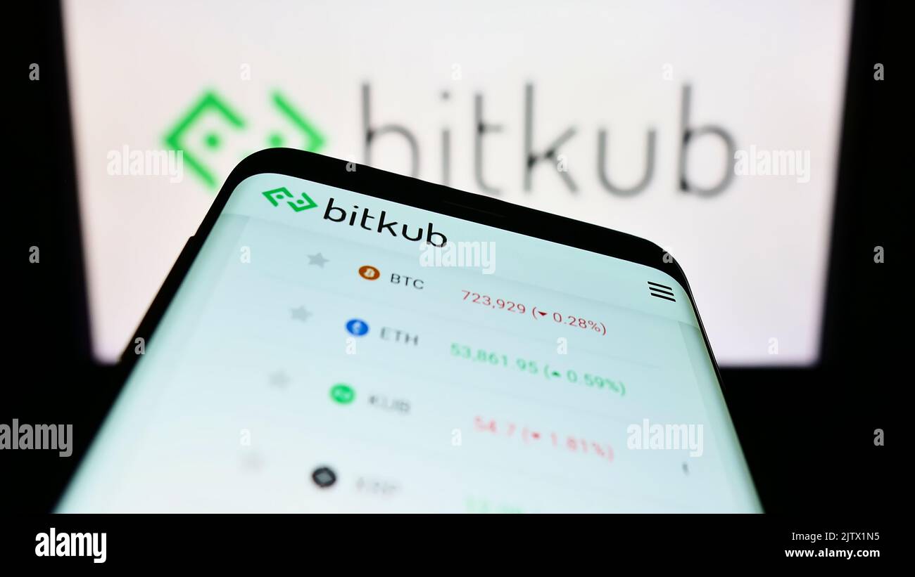 Smartphone with website of Thai crypto company Bitkub Online Co. Ltd ...
