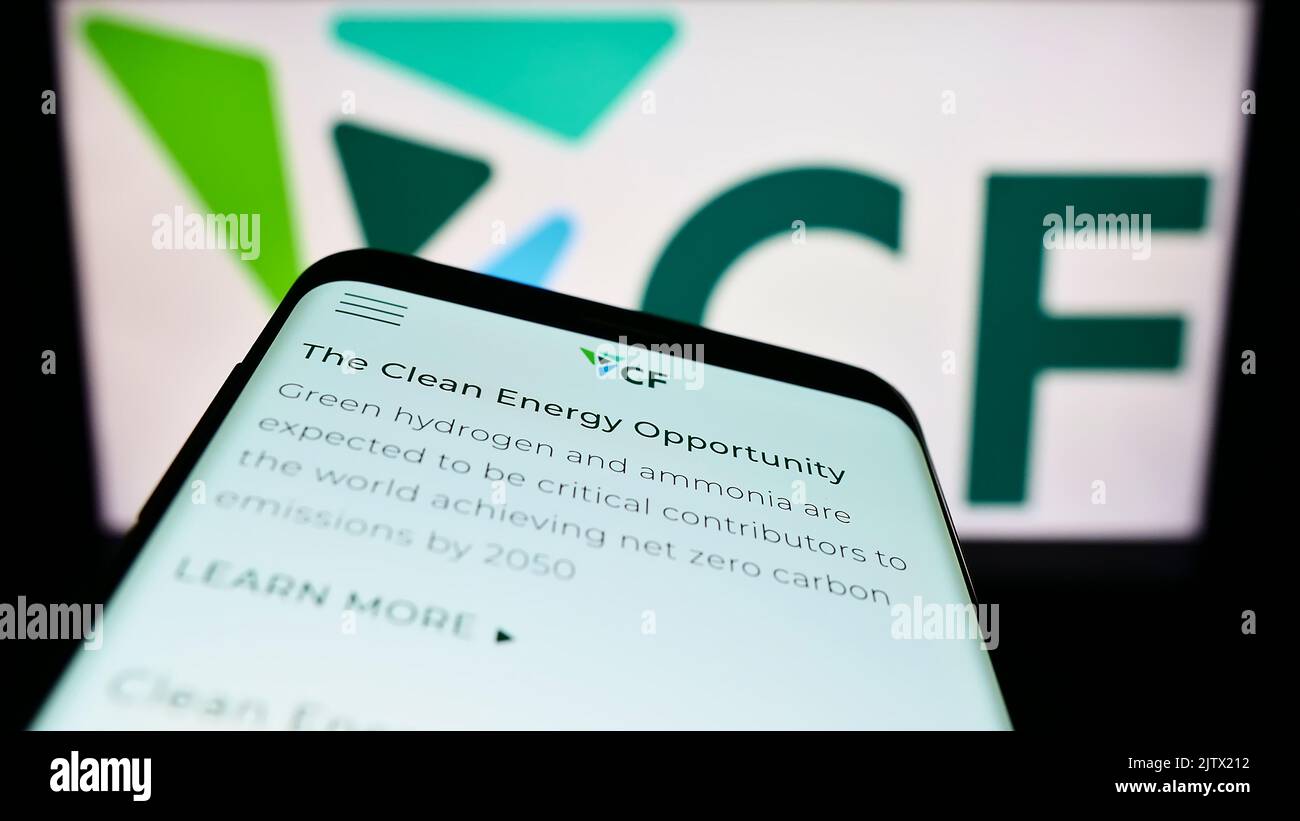 Mobile phone with website of US fertilizer company CF Industries ...