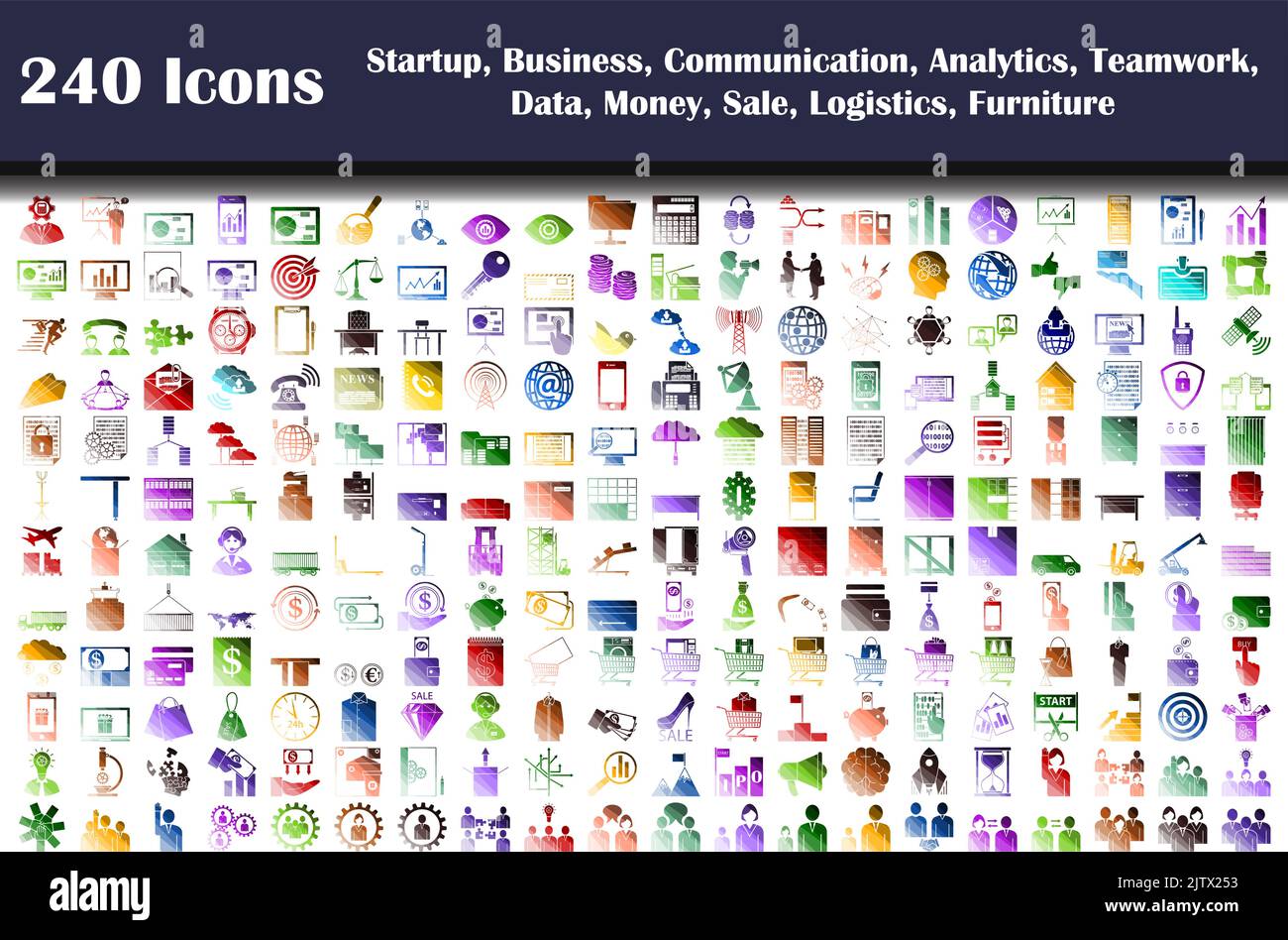 240 Icons Of Startup, Business, Communication, Analytics, Teamwork ...