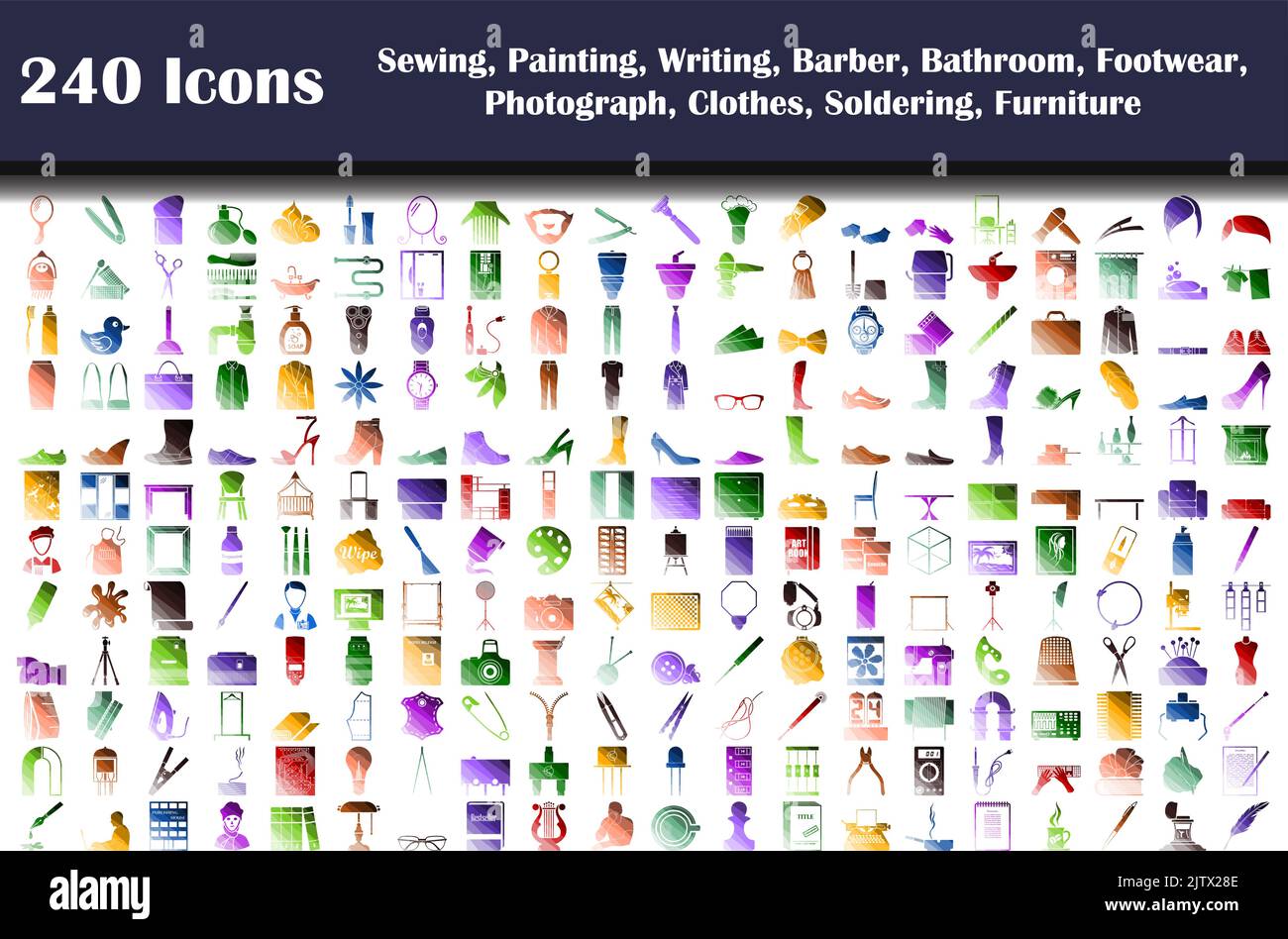 240 Icons Of Sewing, Painting, Writing, Barber, Bathroom, Footwear ...