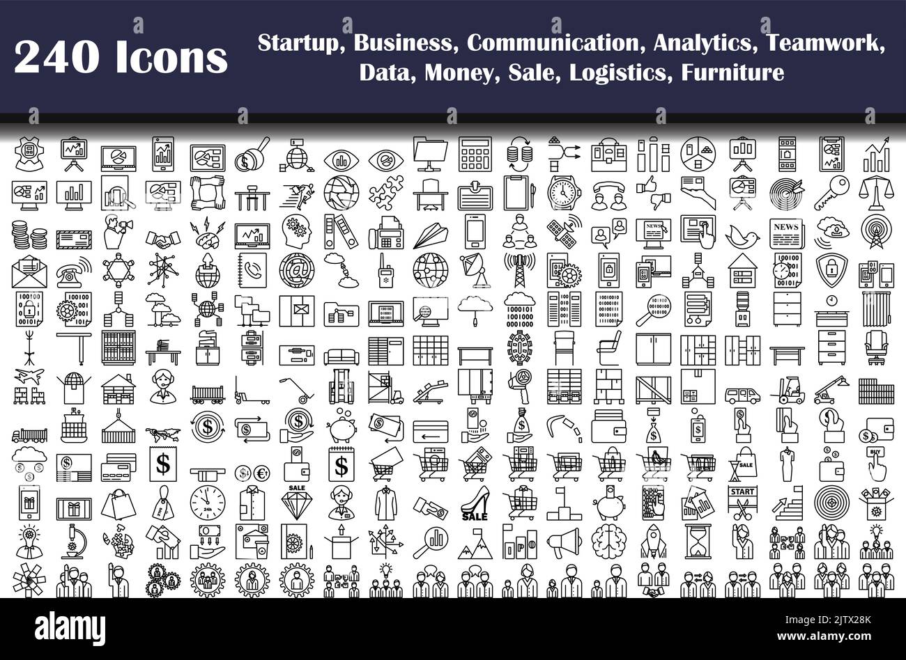 240 Icons Of Startup, Business, Communication, Analytics, Teamwork ...