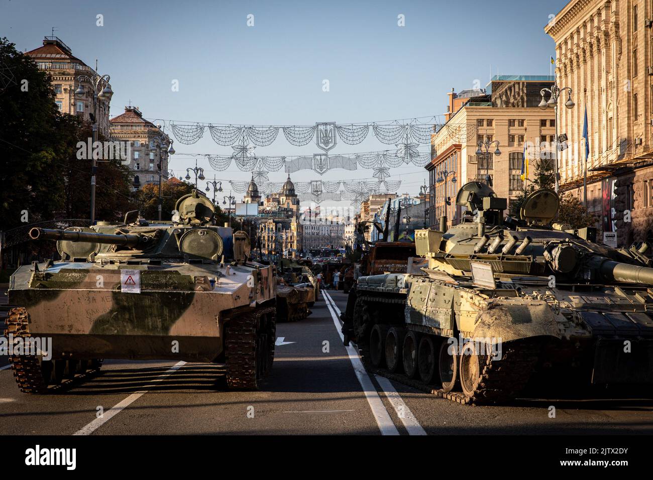 Destroyed Russian military vehicles showcased in an exhibition in Kyiv ...