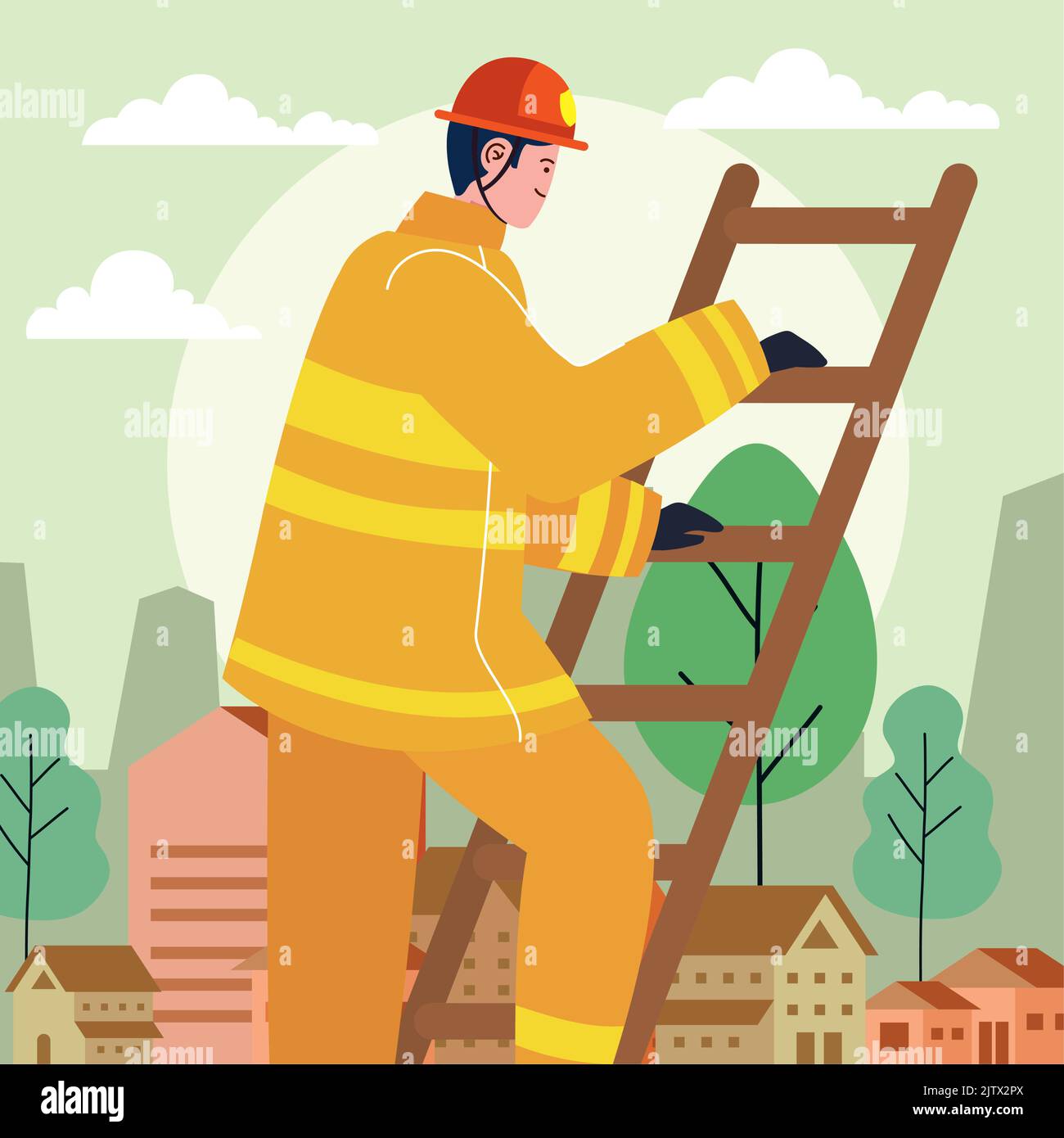 fireman climbing stair character Stock Vector Image & Art - Alamy