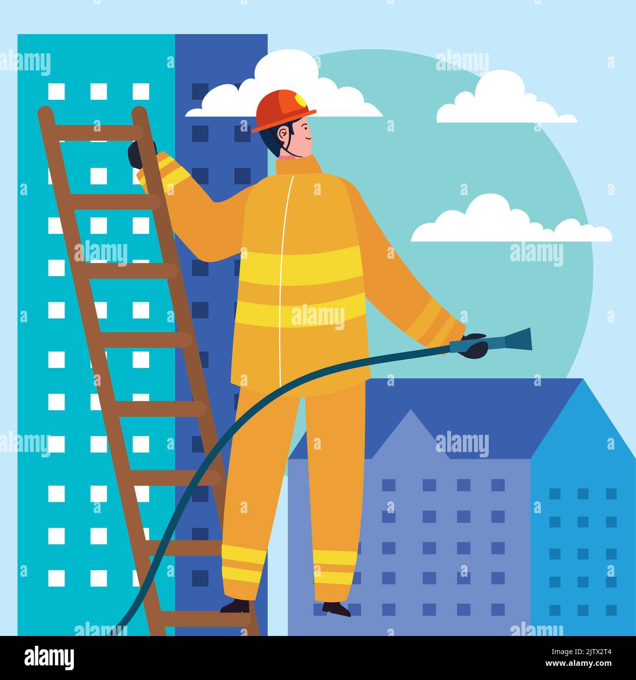 fireman climbing stair in building Stock Vector Image & Art - Alamy