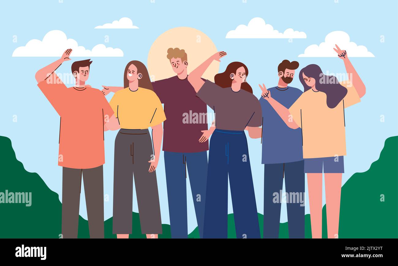 six young friends group Stock Vector Image & Art - Alamy