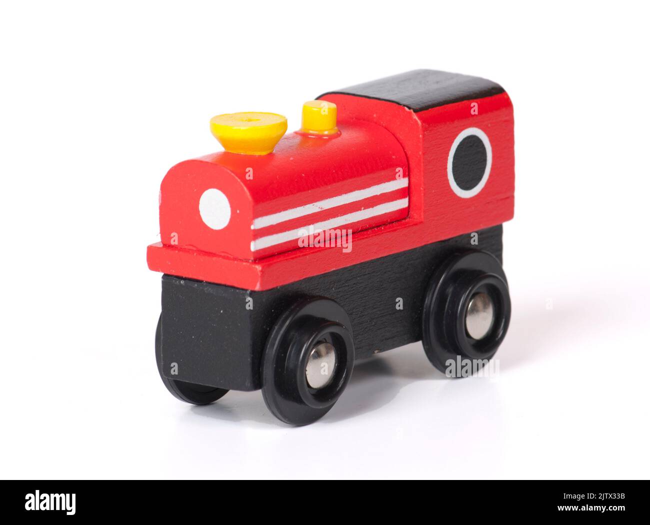 Wooden Toy Train on white background Stock Photo - Alamy