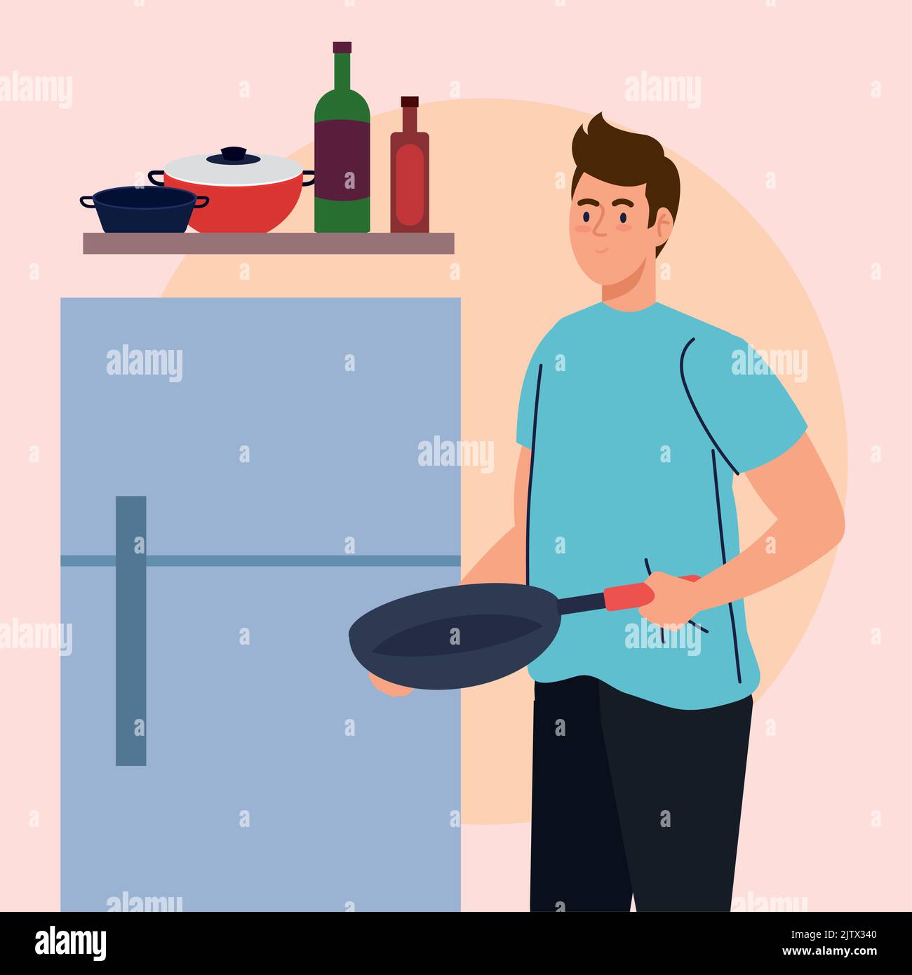 man with fridge and pan Stock Vector Image & Art - Alamy
