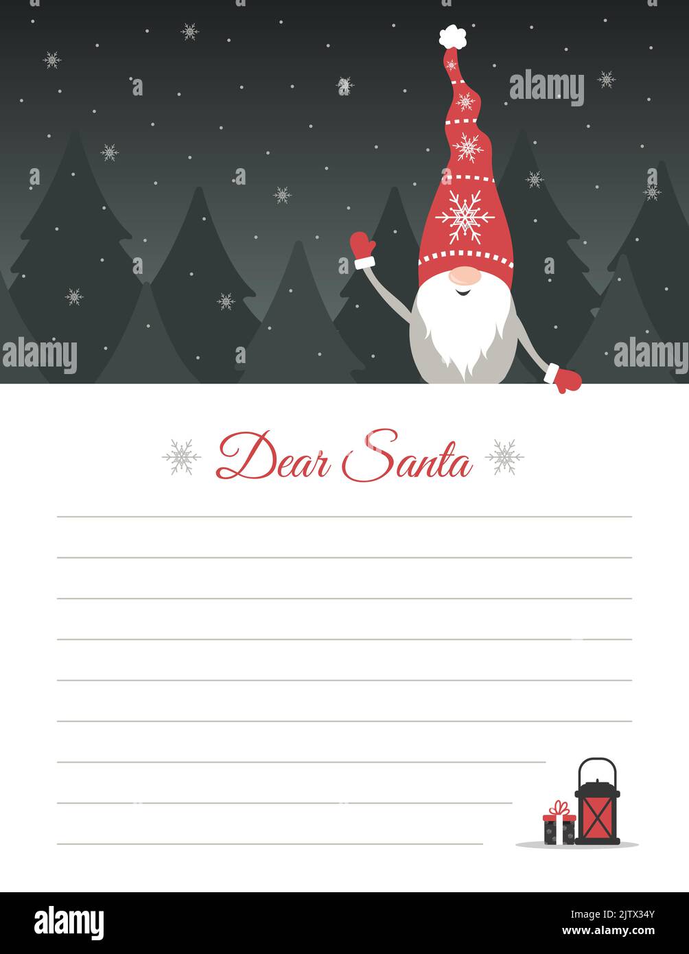 Template for letter to Santa Claus. Christmas layout with cute gnome ...