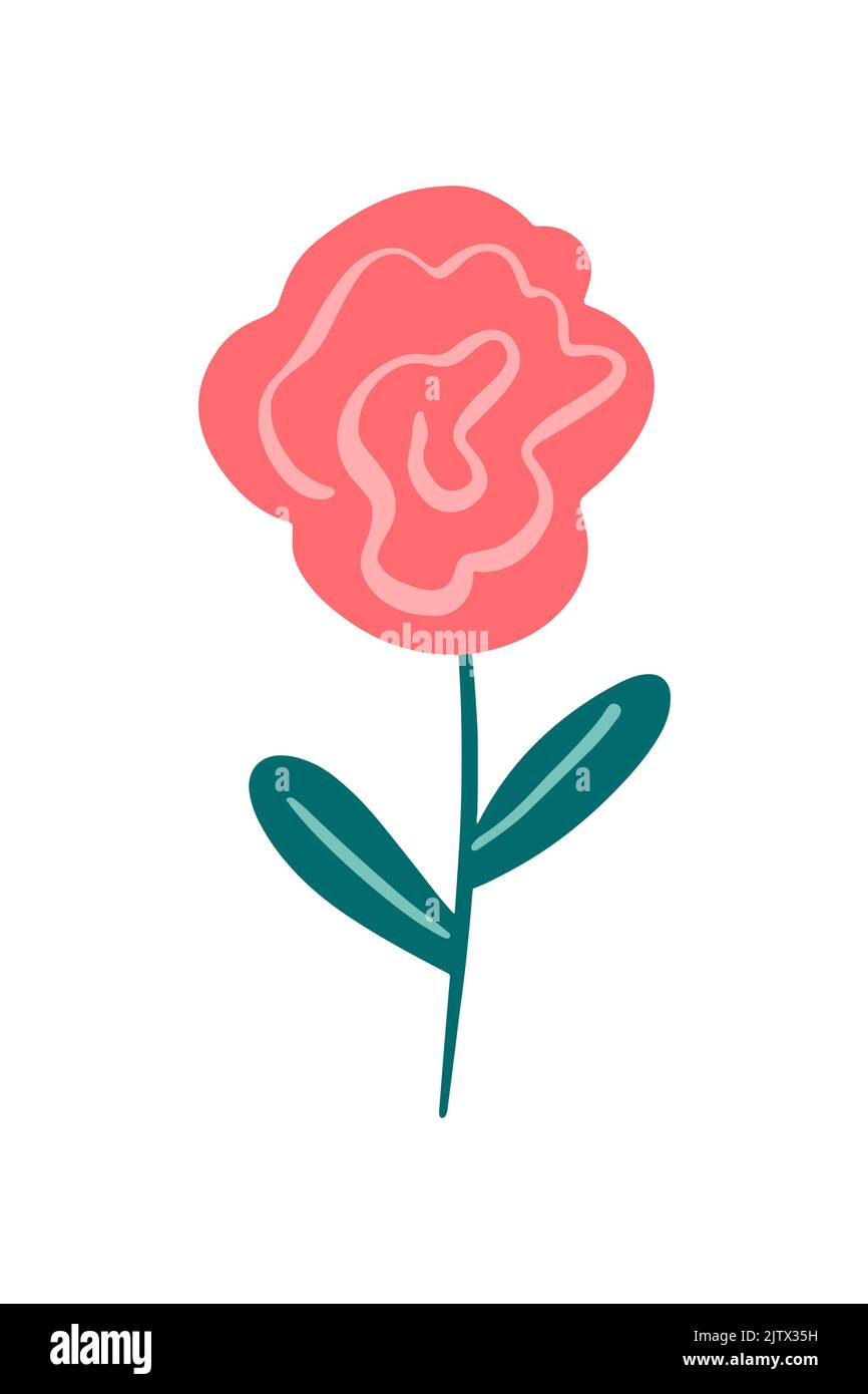 Vector illustration of a red abstract rose flower drawn in a flat style ...