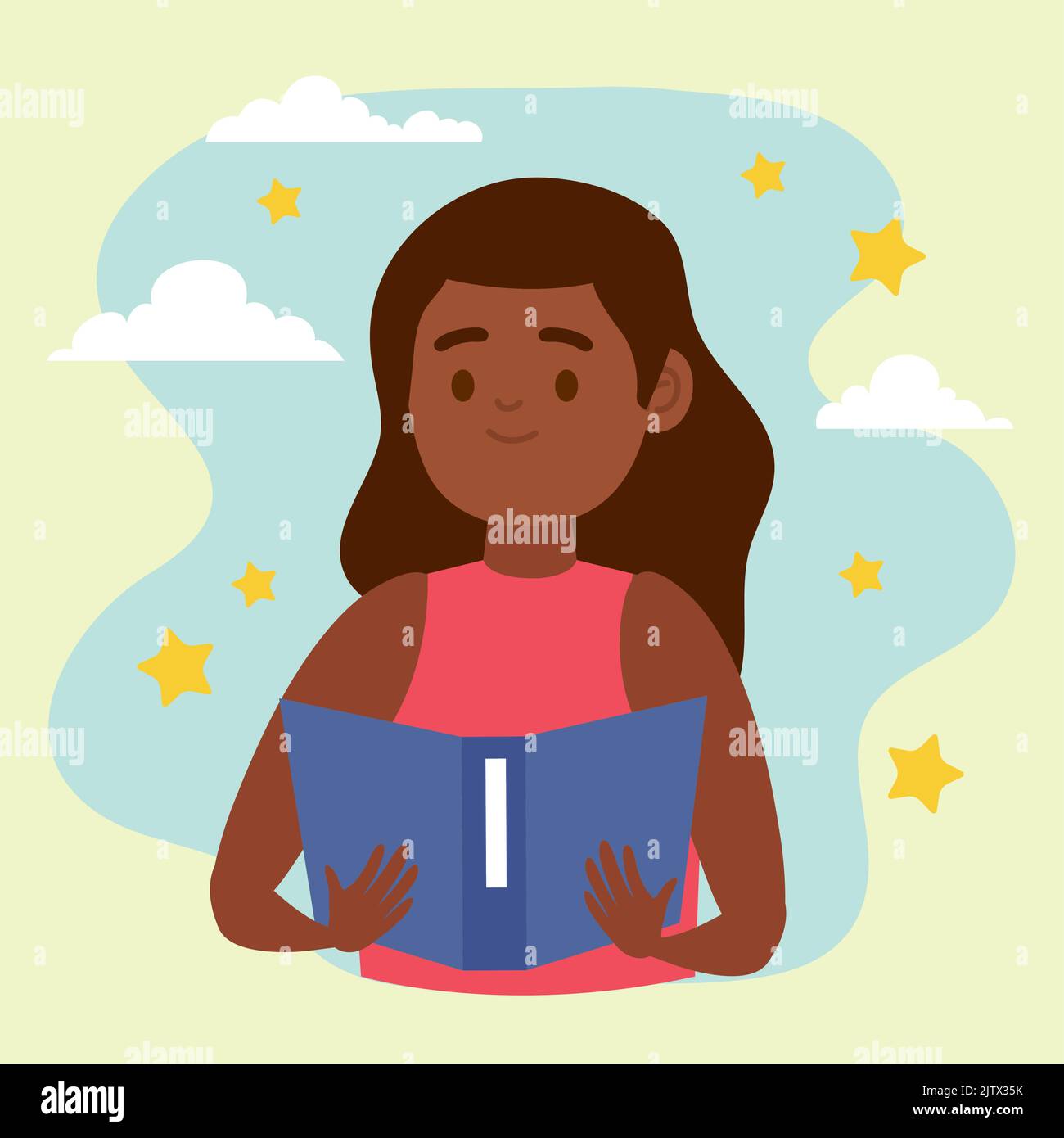 afro girl reading blue book Stock Vector Image & Art - Alamy