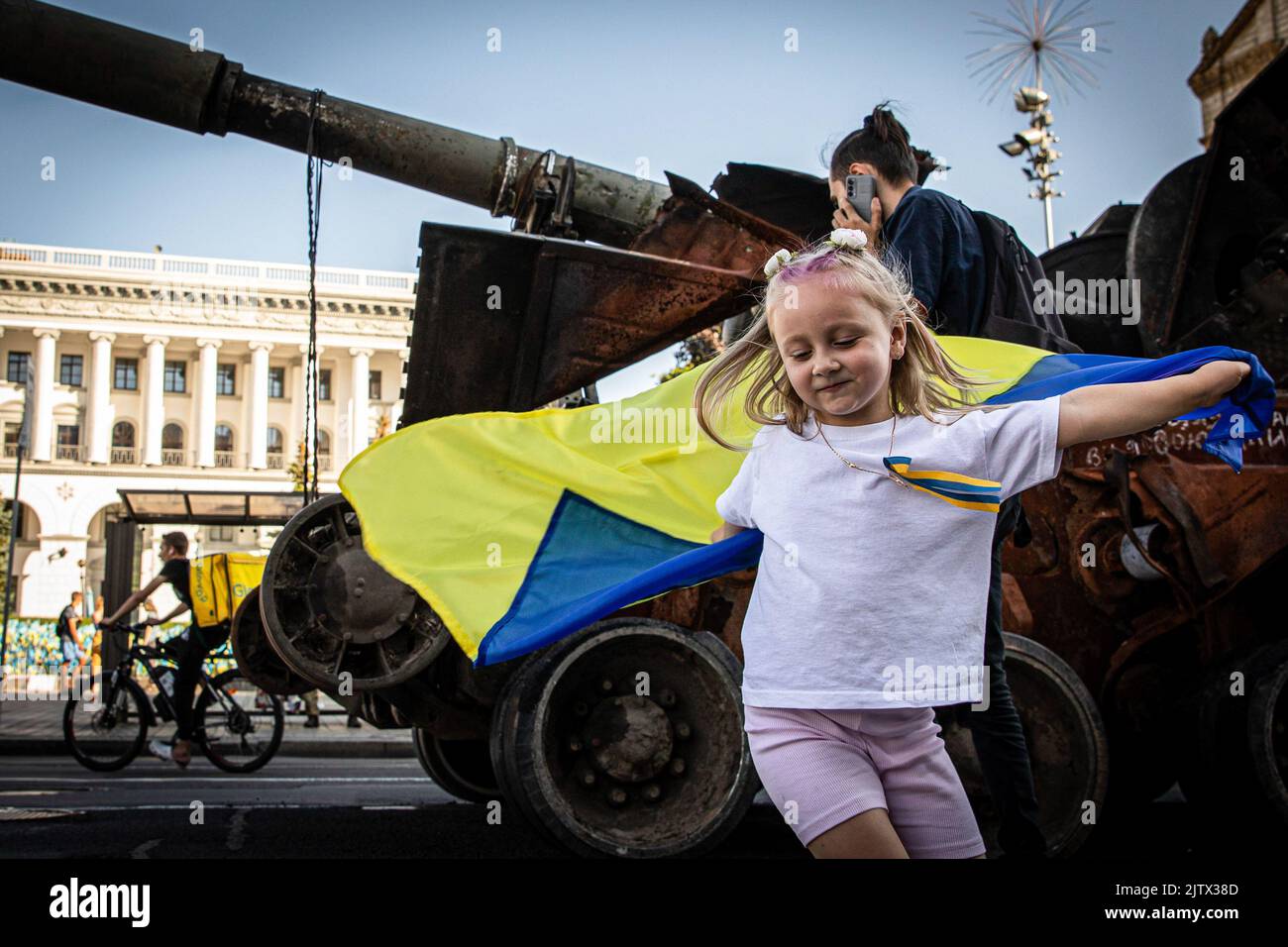 Kyiv, Ukraine. 24th Aug, 2022. A little girl, Sophia with a Ukrainian ...