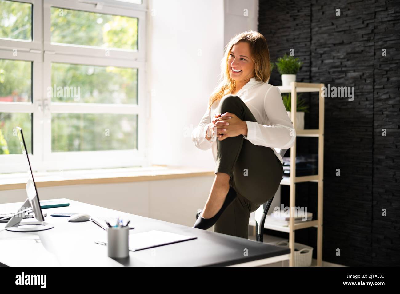 Business Executive Woman Working On Corporate Computer Stock Photo - Alamy