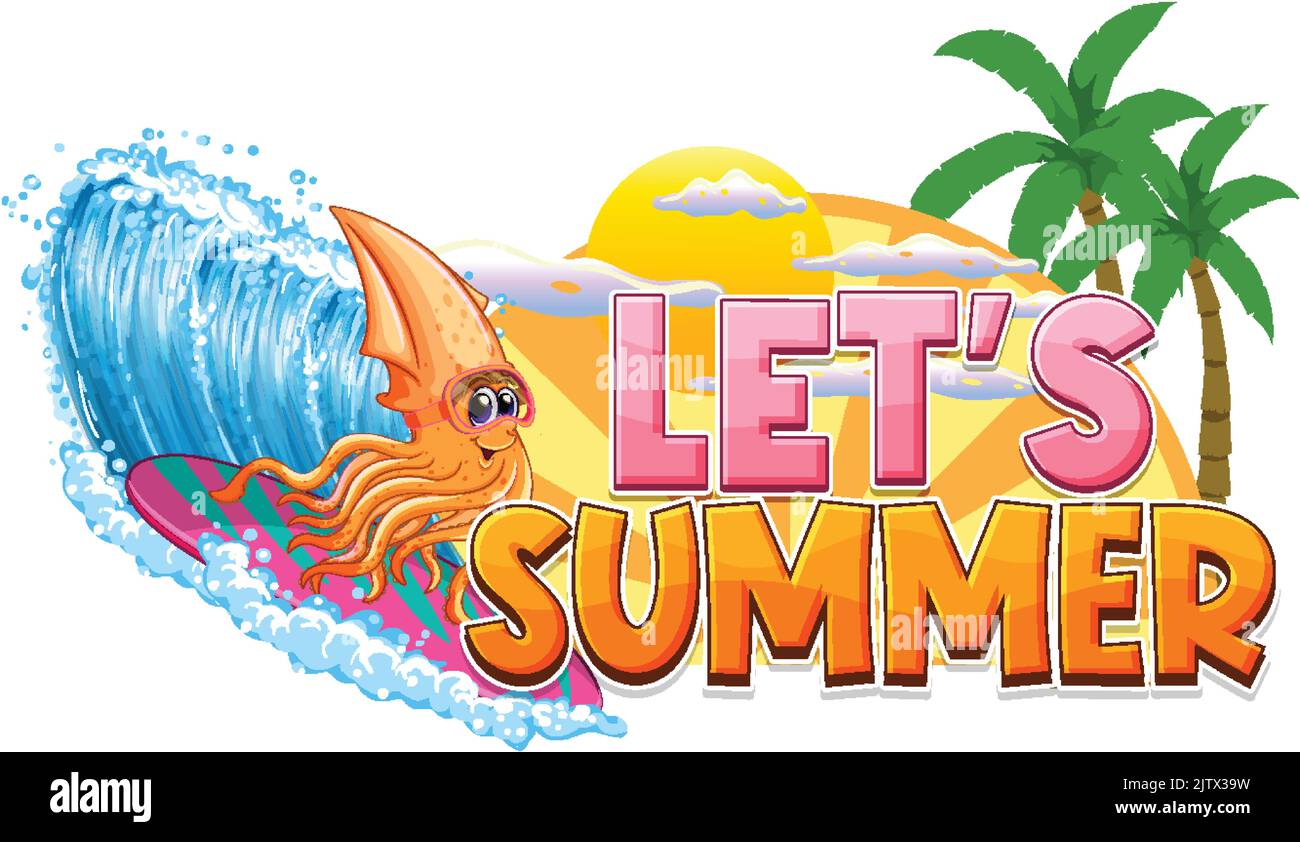 Summer time word with squid cartoon illustration Stock Vector Image ...