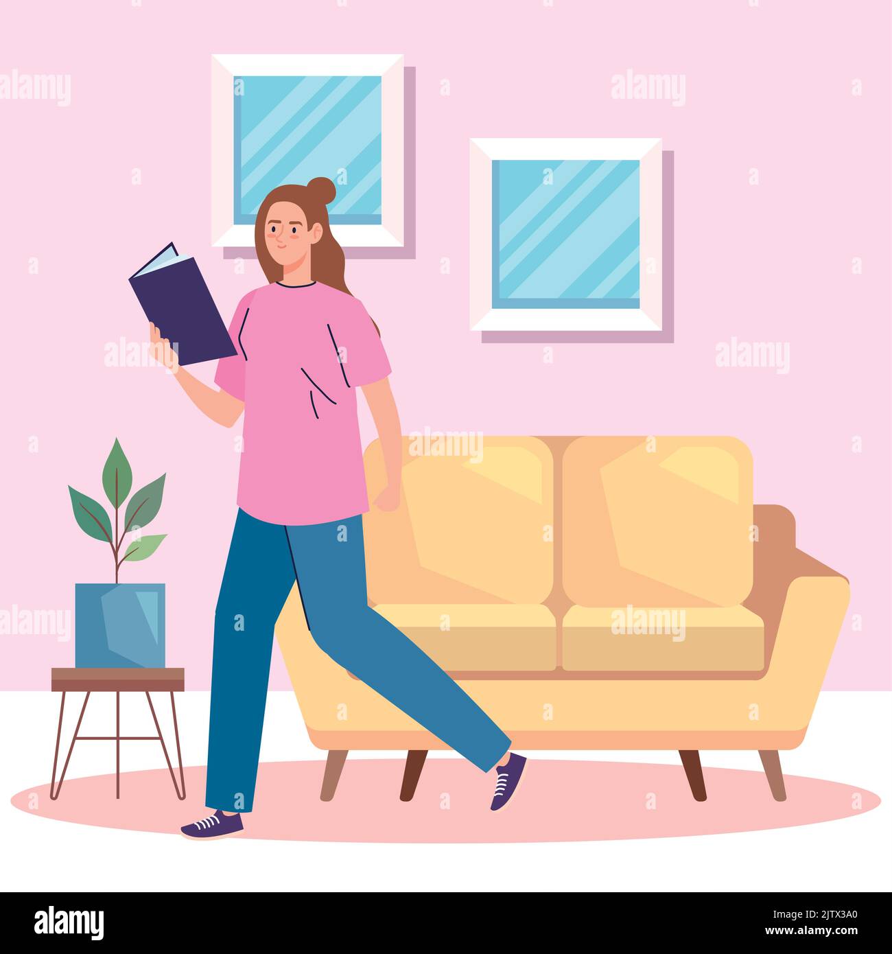 Student reading in sofa Stock Vector Images - Alamy