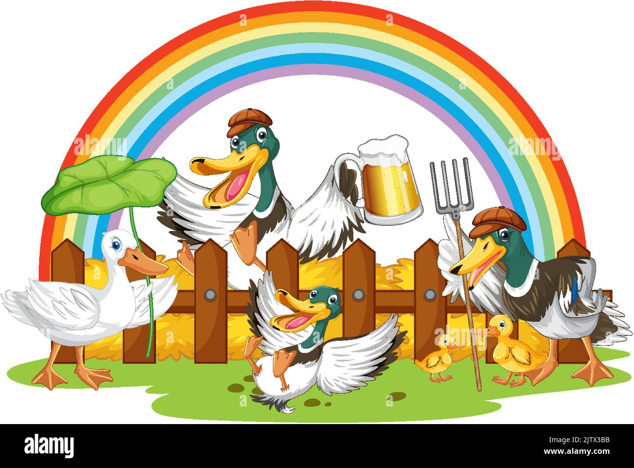 Happy ducks in the farm illustration Stock Vector Image & Art - Alamy