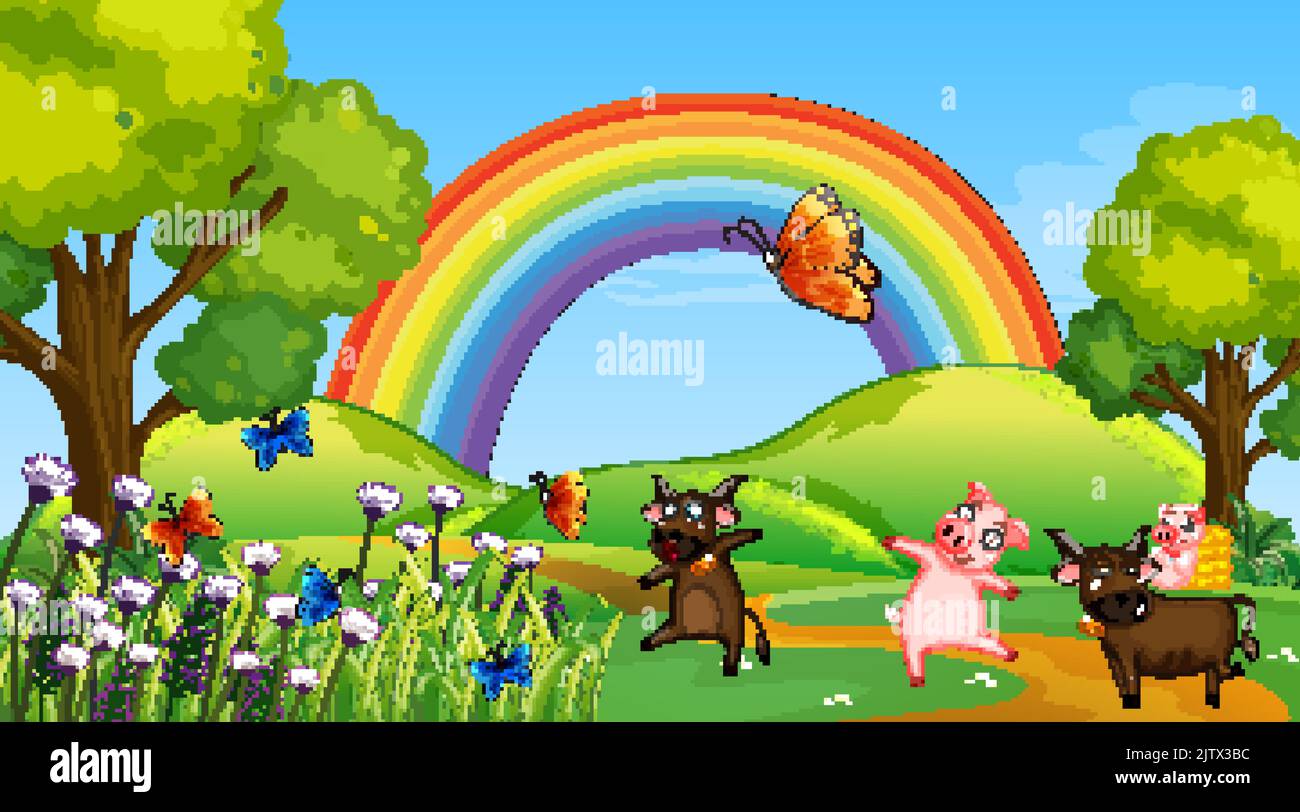 Park scene with happy animals illustration Stock Vector Image & Art - Alamy