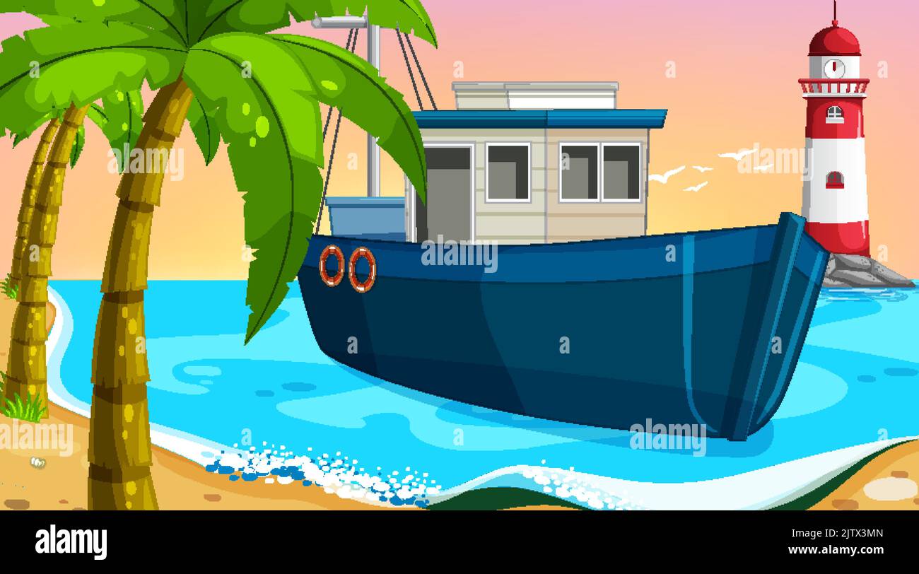 Ship on the ocean scene illustration Stock Vector Image & Art - Alamy