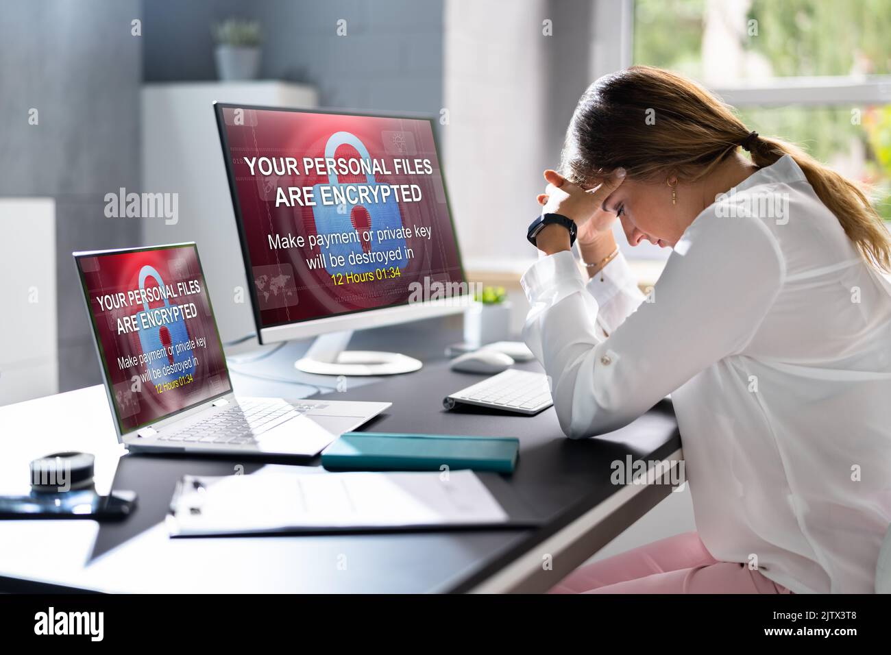 Ransomware Cyber Attack Showing Personal Files Encrypted Screen Stock ...